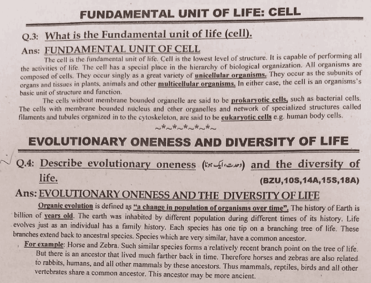 Fundamental Unit of Life - Docsity