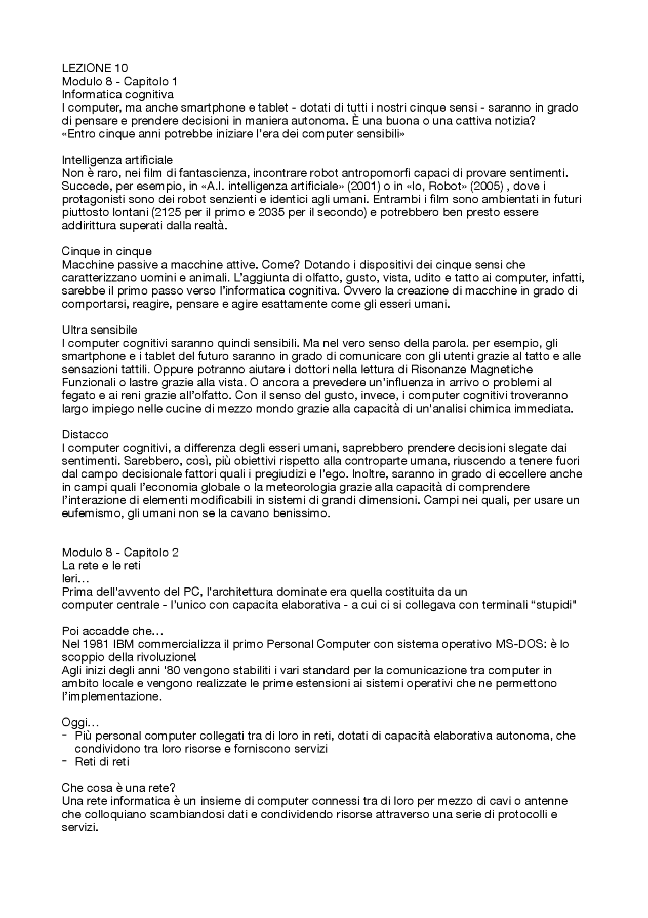 Modulo 8 Di Informatica Generale Aa 2021 2022 Docsity
