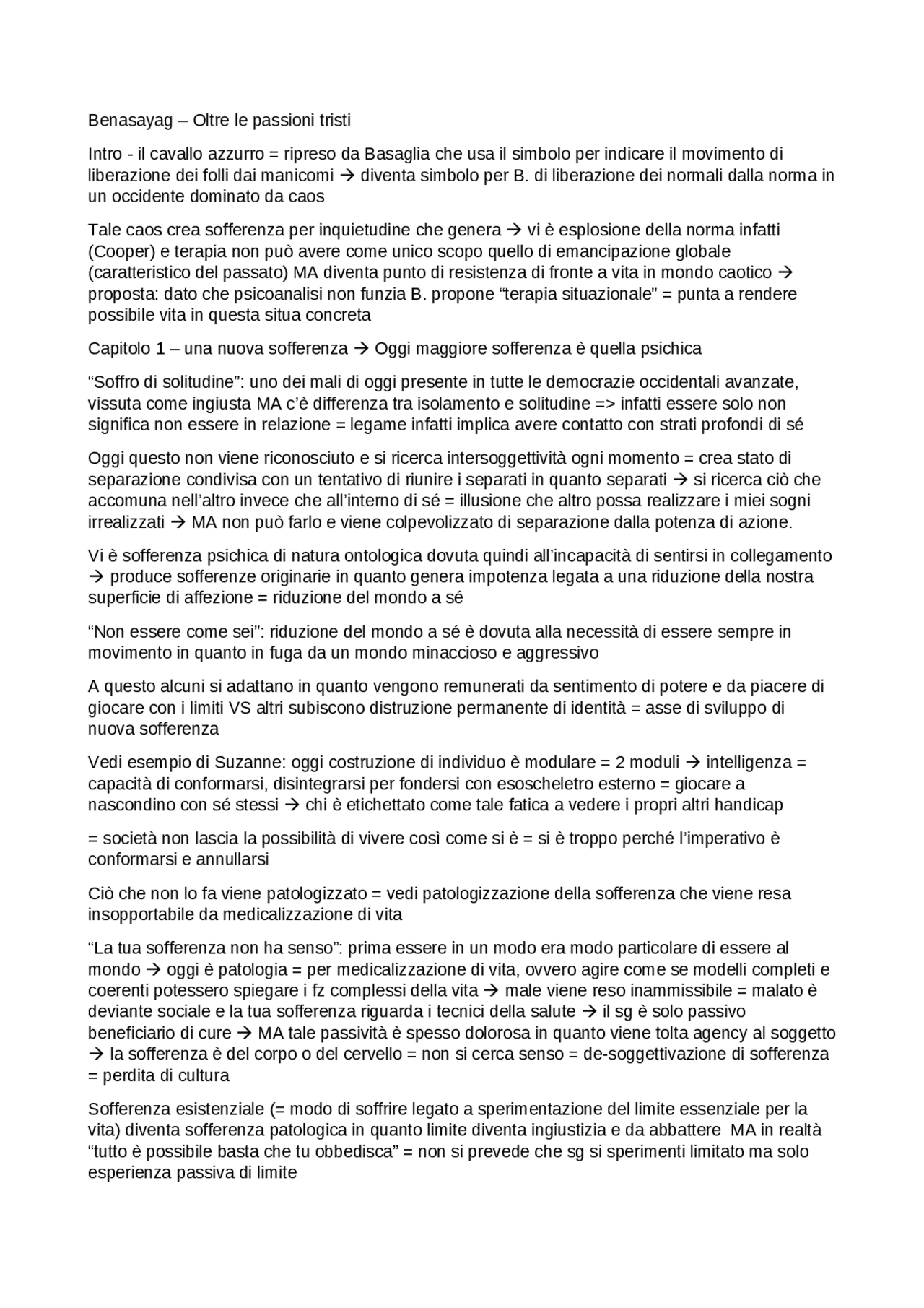 Benasayag Oltre Le Passioni Tristi Docsity