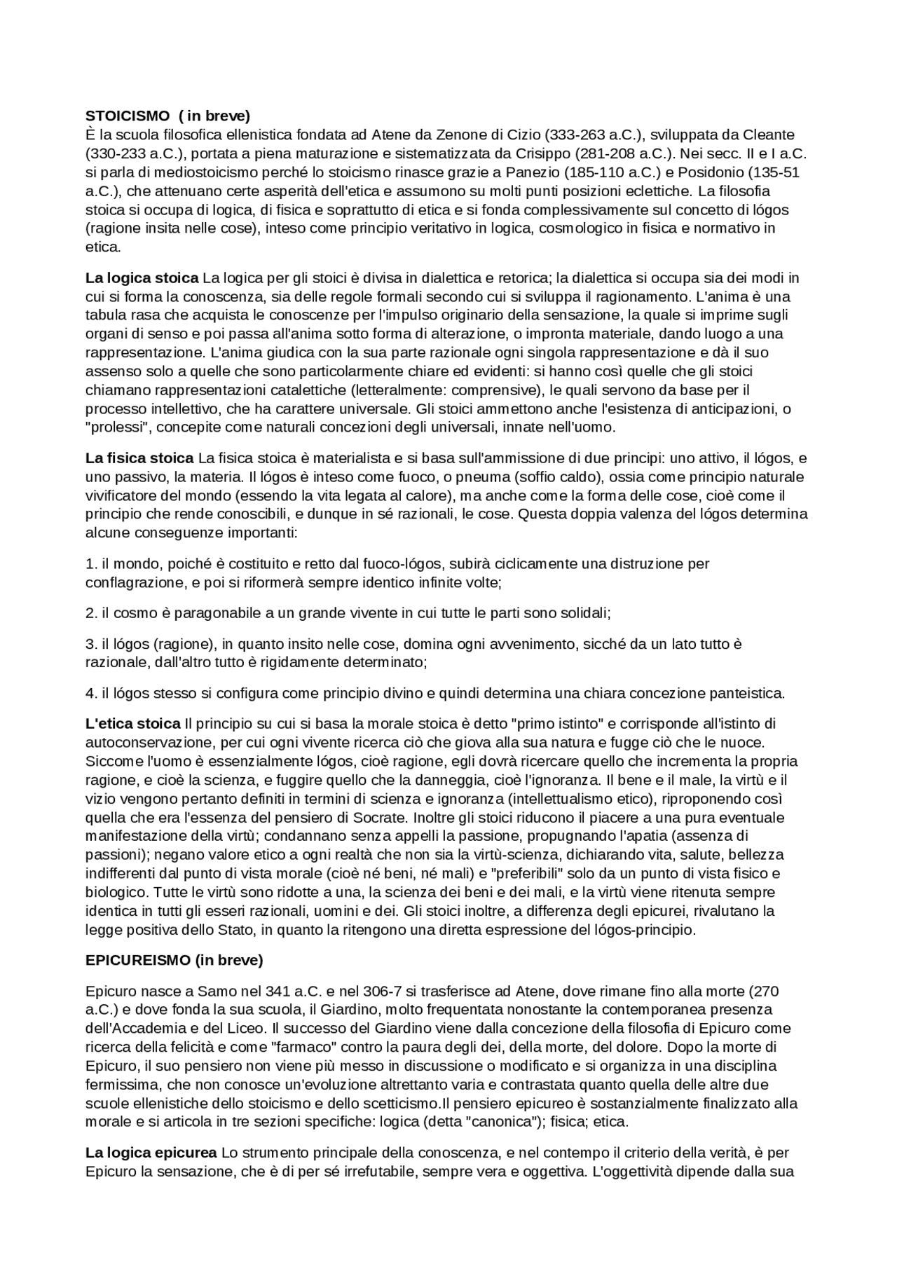 Stoicismo riassunto filosofia - Docsity