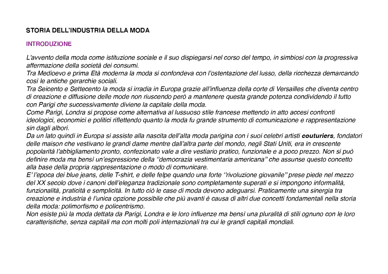 Appunti Storia Dellindustria Della Moda Docsity