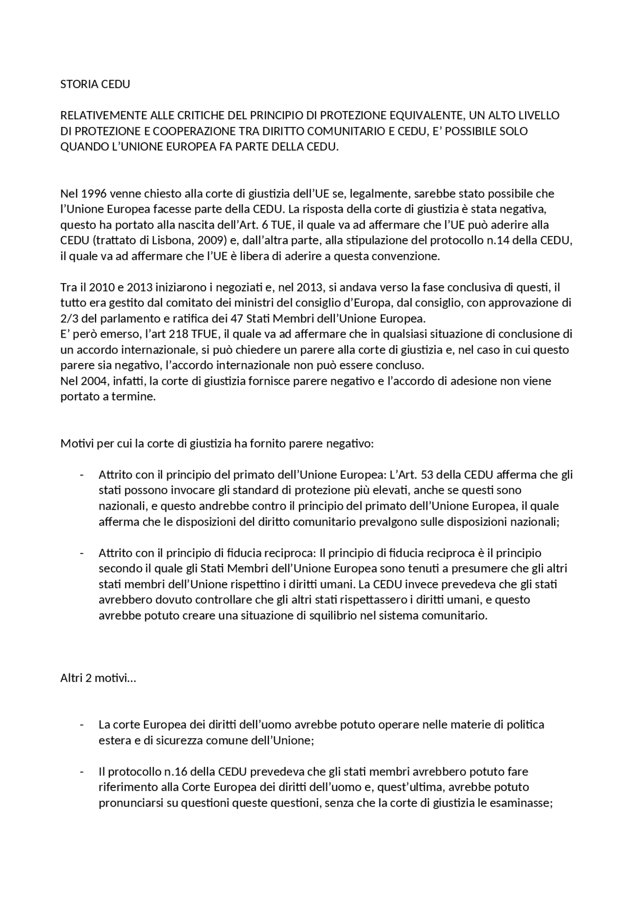 Riassunto storia della CEDU - Docsity