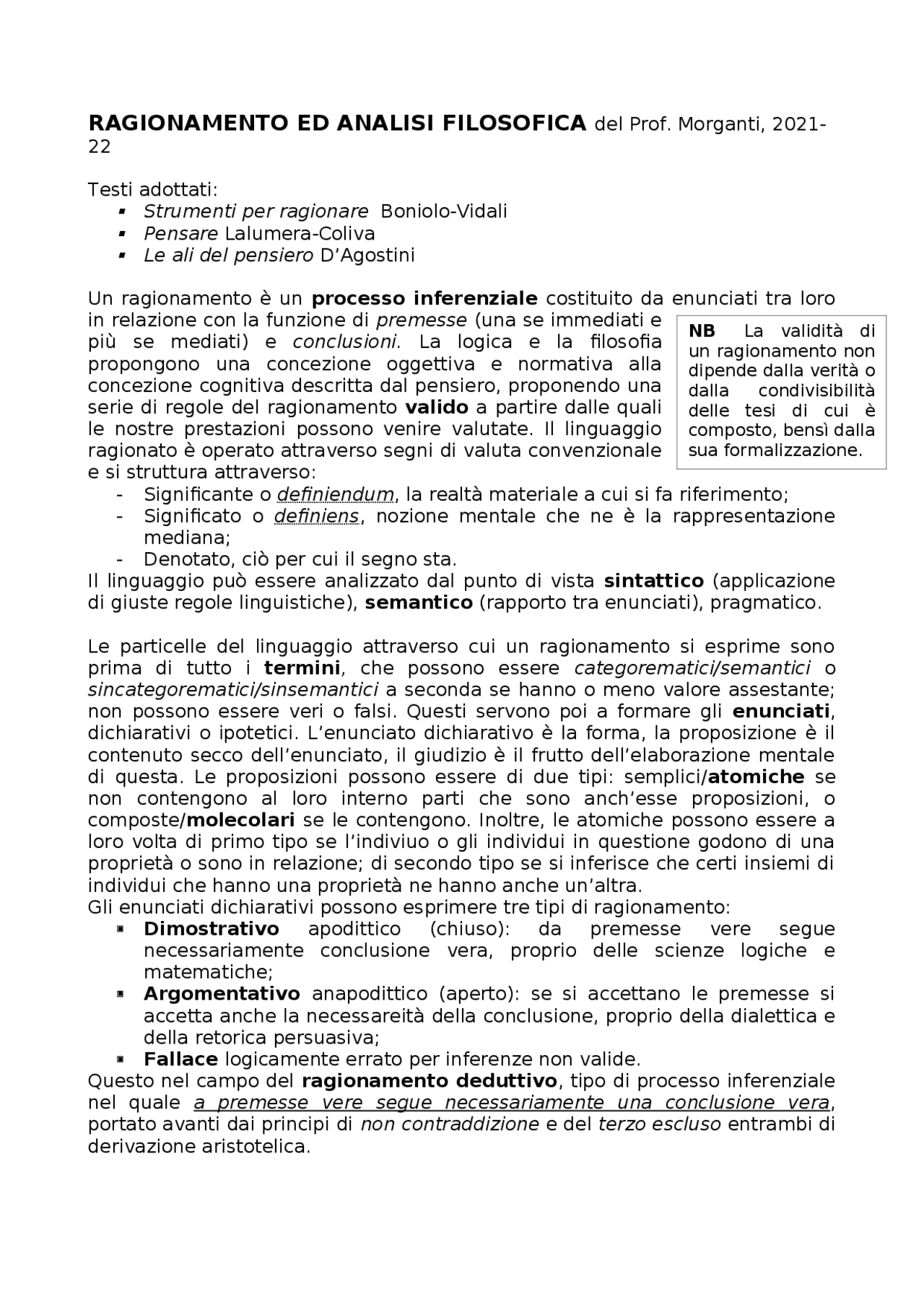 Riassunto libri di Ragionamento e logica verbale/pproposizionale - Docsity