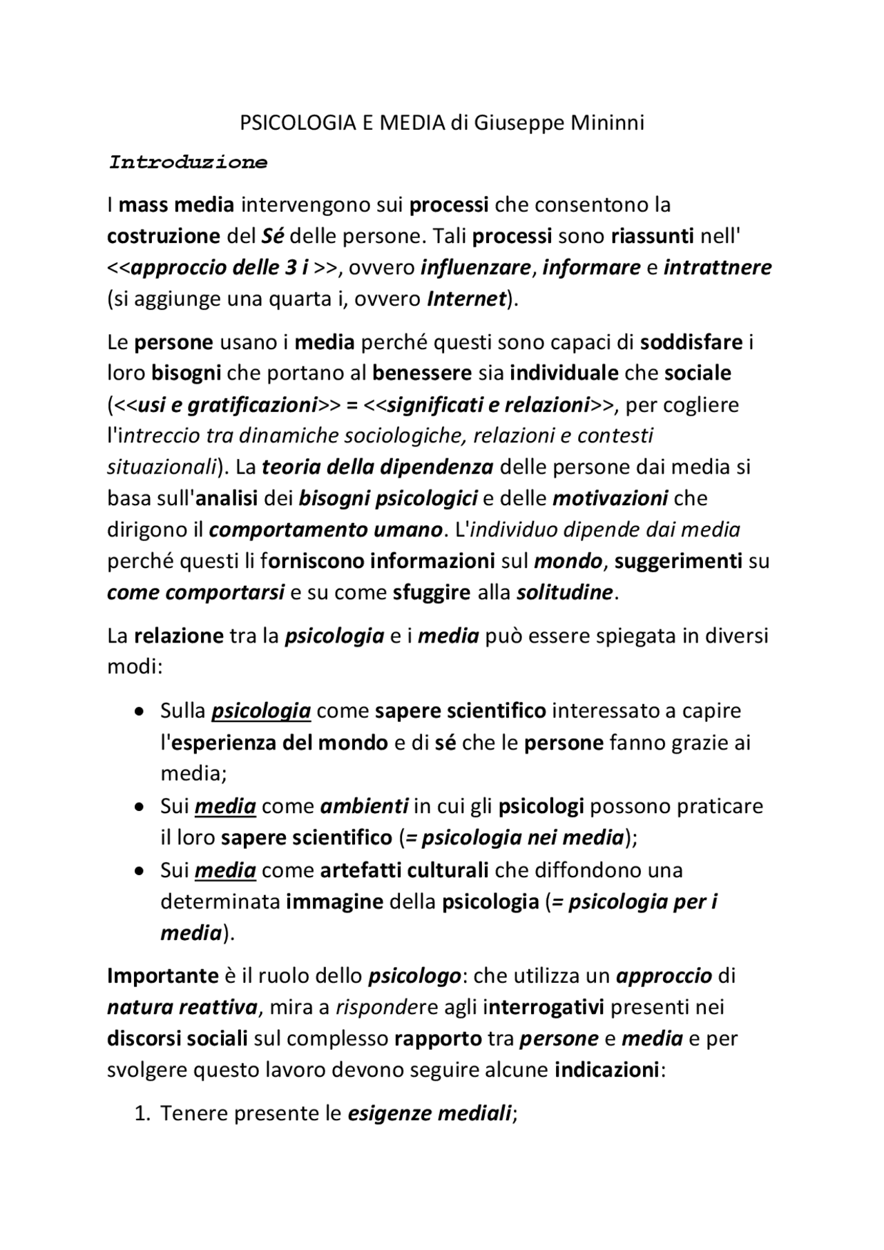 Psicologia E Media Di G Mininni Docsity