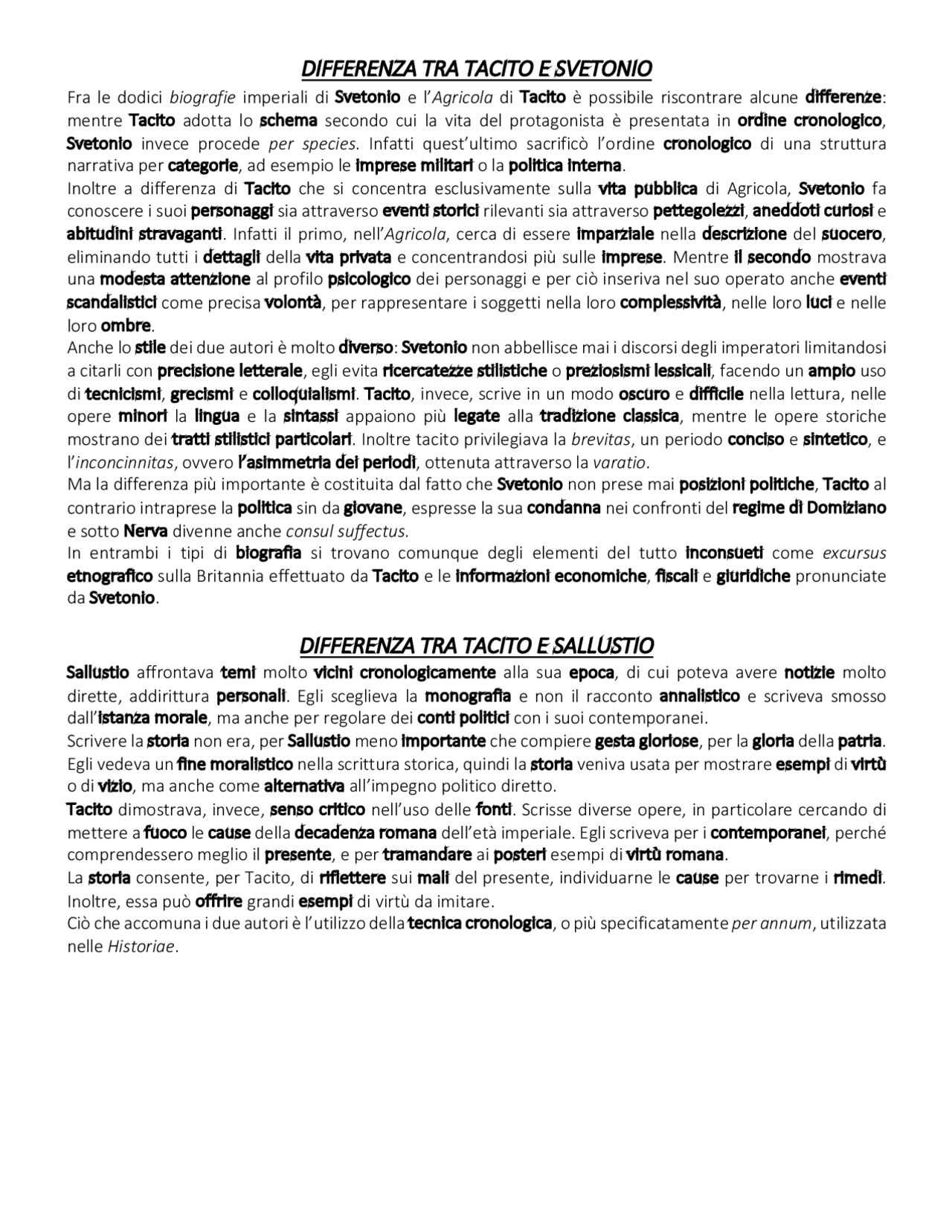 Ricerca Su Tacito Sallustio E Svetonio A Confronto Docsity