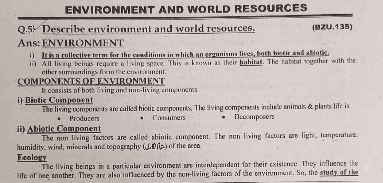 Environment And World Resources Docsity