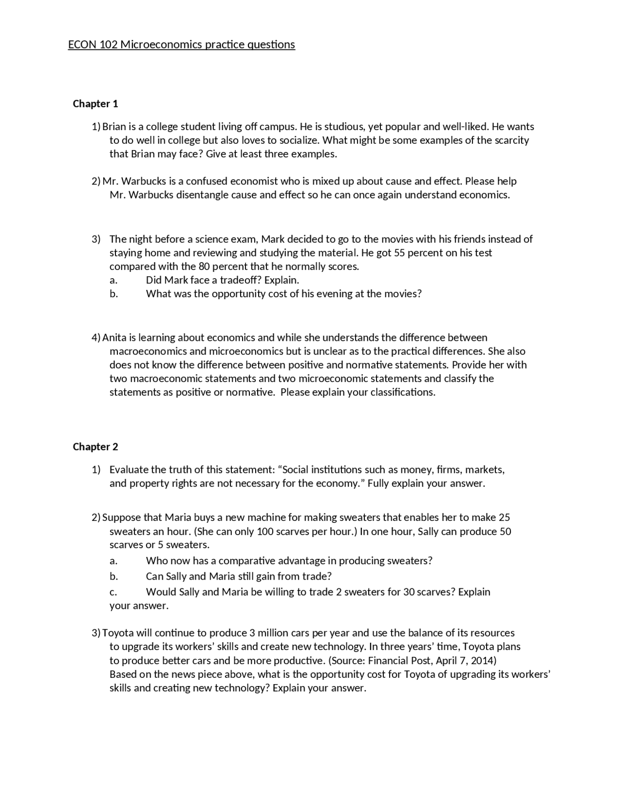 Microeconomics Practice Exams
