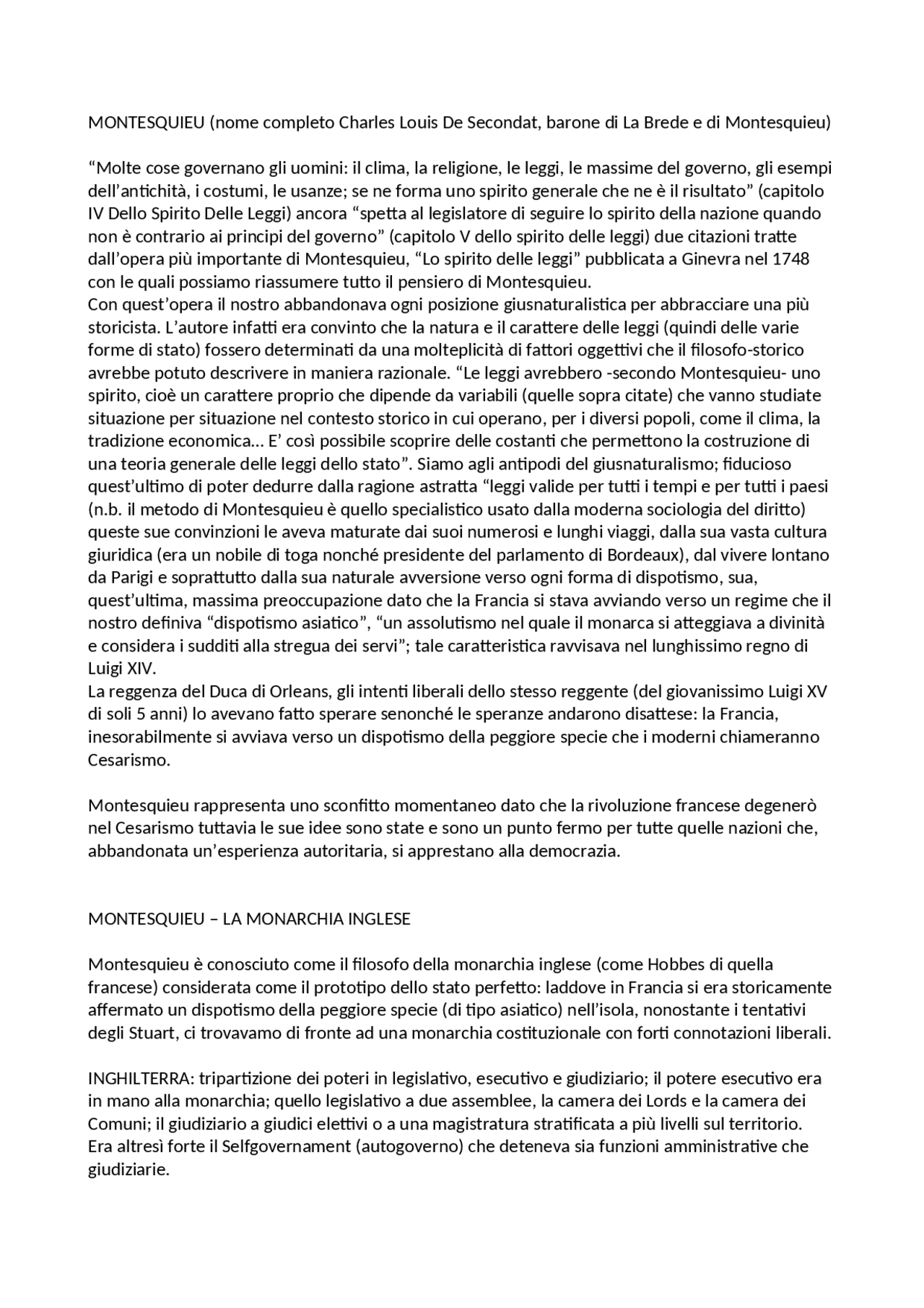 Montesquieu Riassunto Docsity