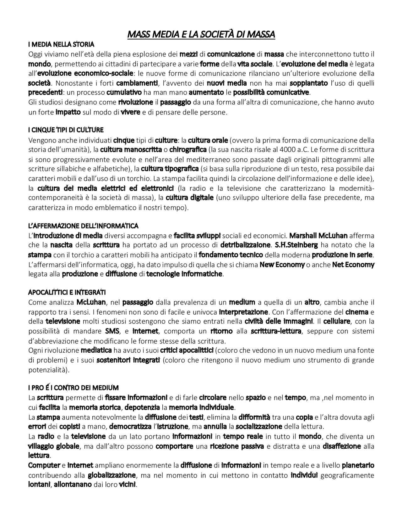 I Mass Media e la società di Massa. | Dispense di Sociologia | Docsity