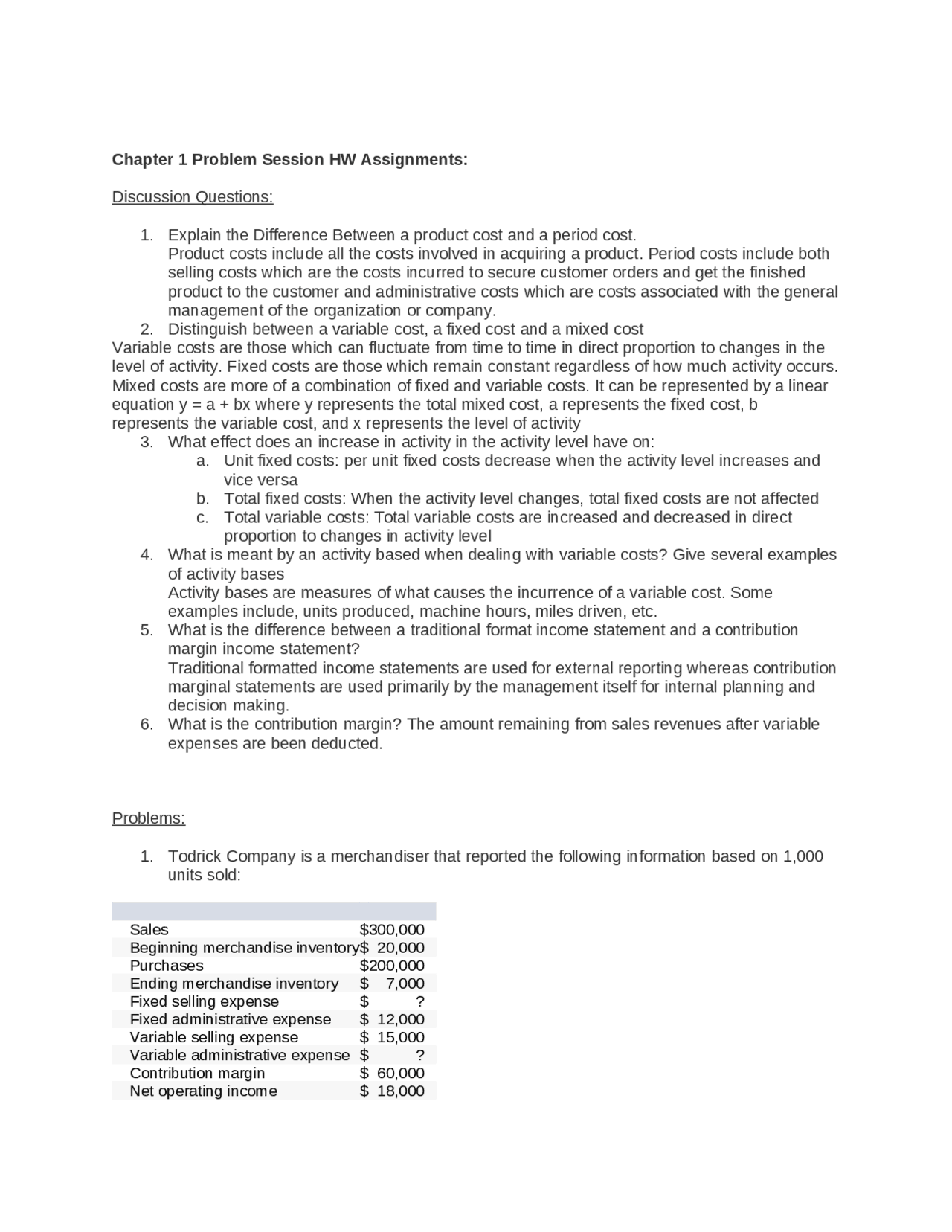Chapter 1 Problem Session Hw Docsity