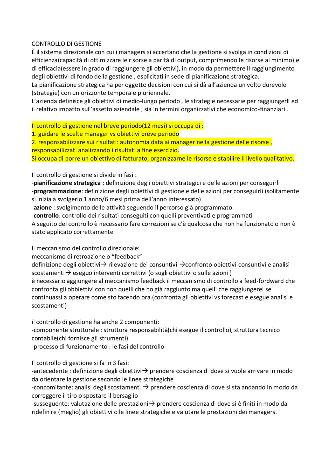 Riassunto Di Controllo Di Gestione Docsity