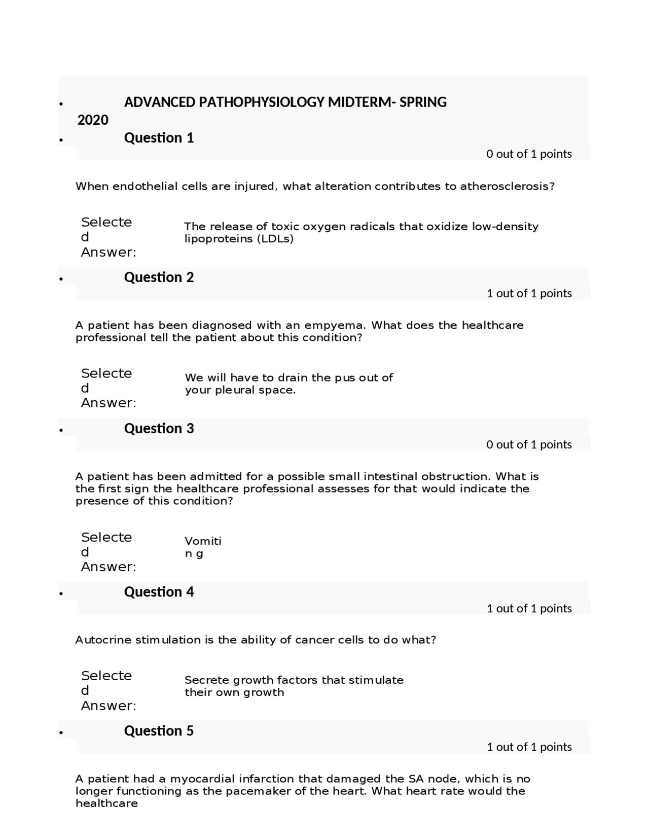 Nurs 6501advanced Pathophysiology Midterm Exams With Answers Docsity