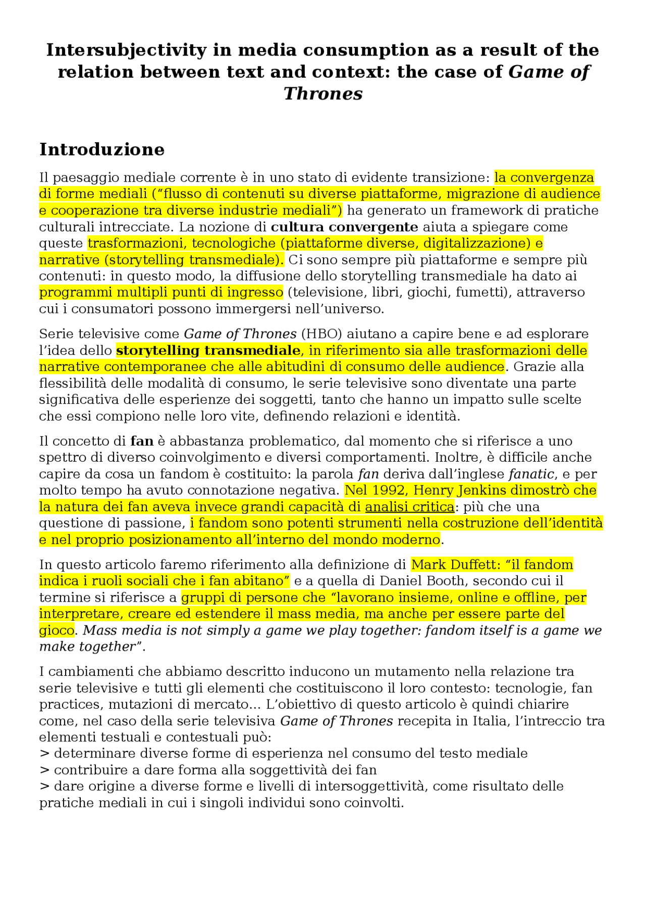 Intersubjectivity In Media Consumption Docsity