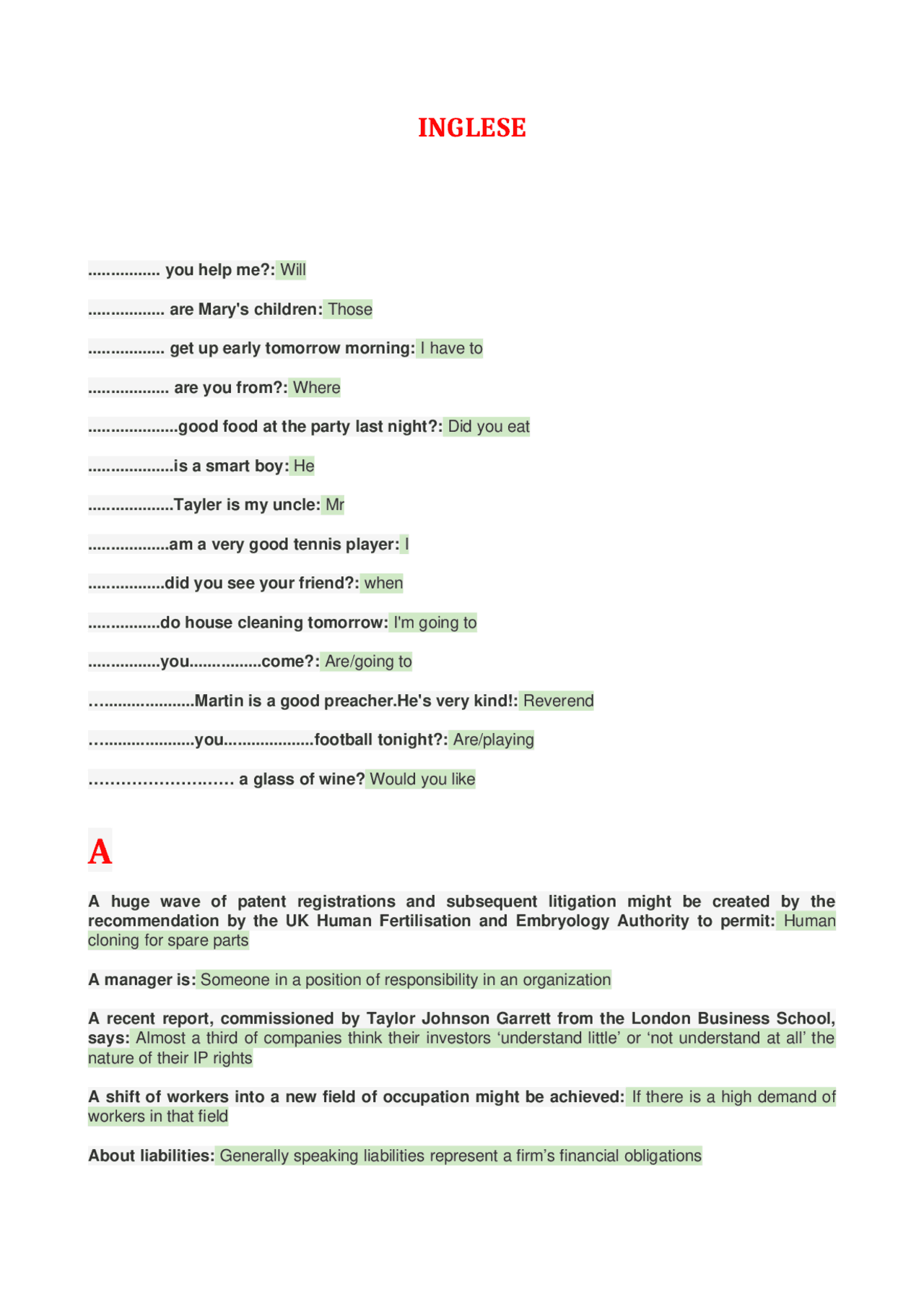 Test Di Lingua Inglese Docsity