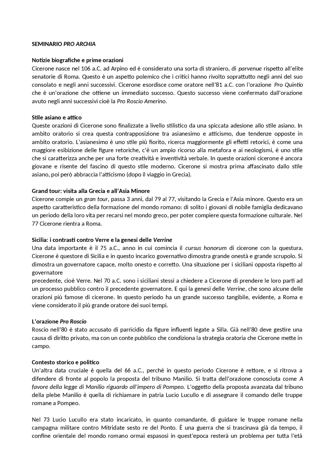Pro Archia Cicerone Docsity