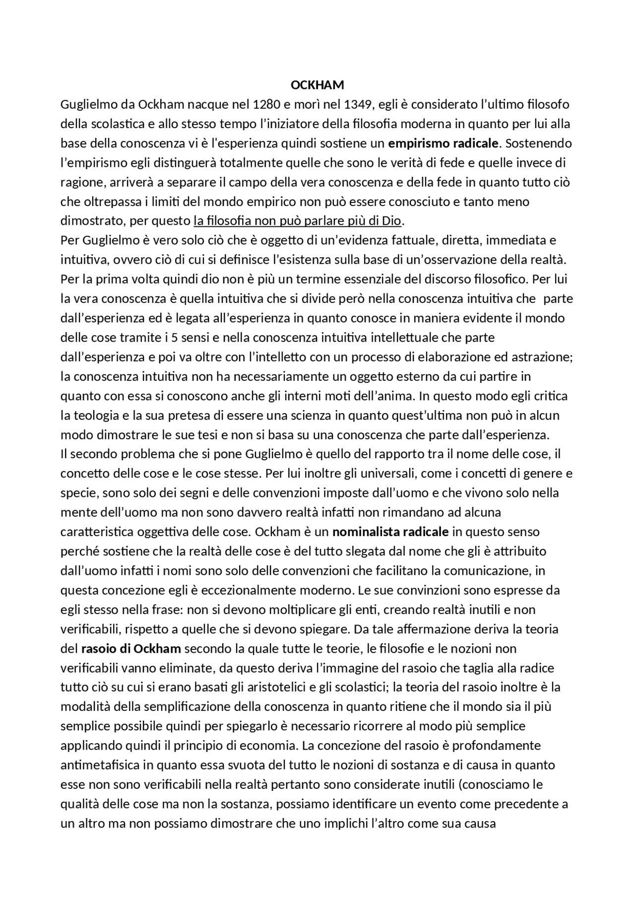 Appunti Filosofia Ockham Cusano Bruno Docsity