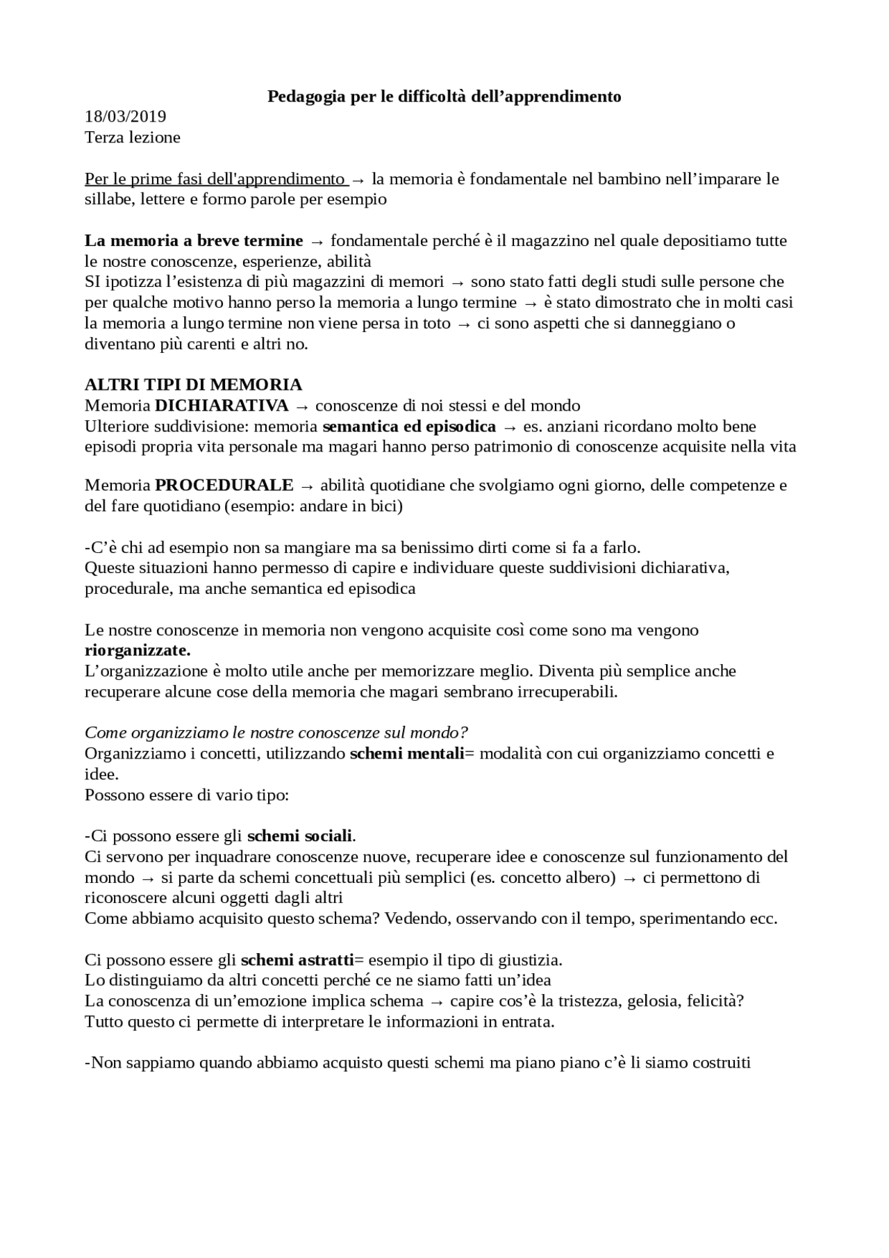 Appunti Pedagogia Per Le Difficoltà Di Apprendimento Docsity