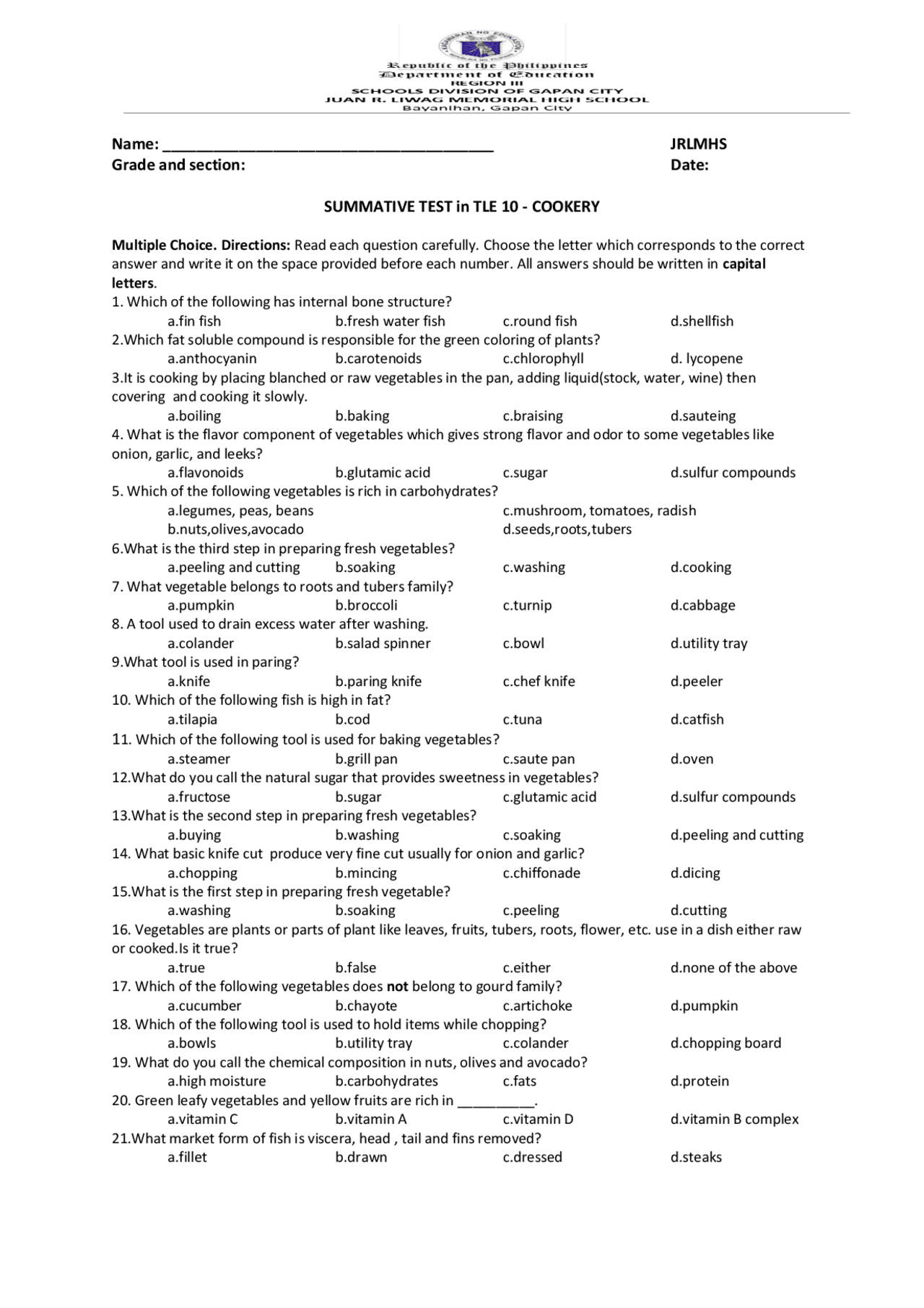 Gr 10 summative test - Docsity