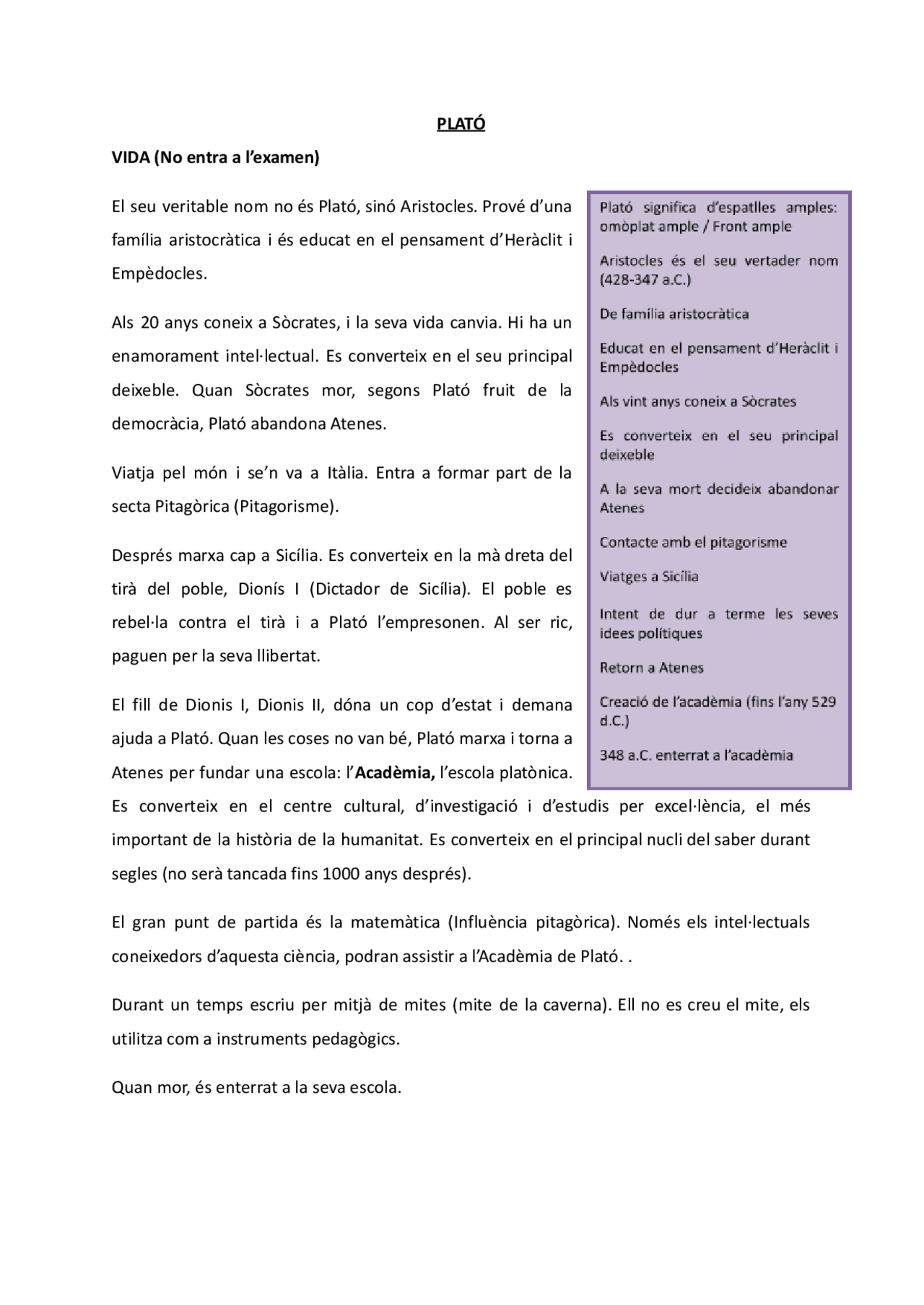 Apunts Plató Selectivitat Apuntes De Historia De La Filosofía Docsity