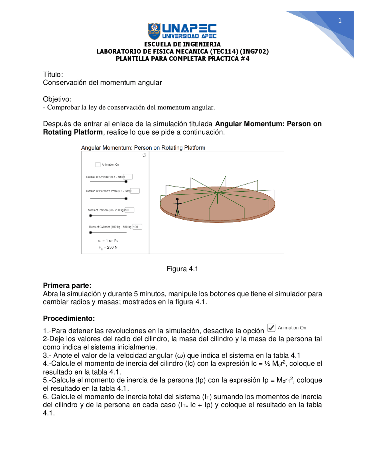 Conservación del Momentum Angular: Práctica de Laboratorio de Física Mecánica | Lab Reports ...