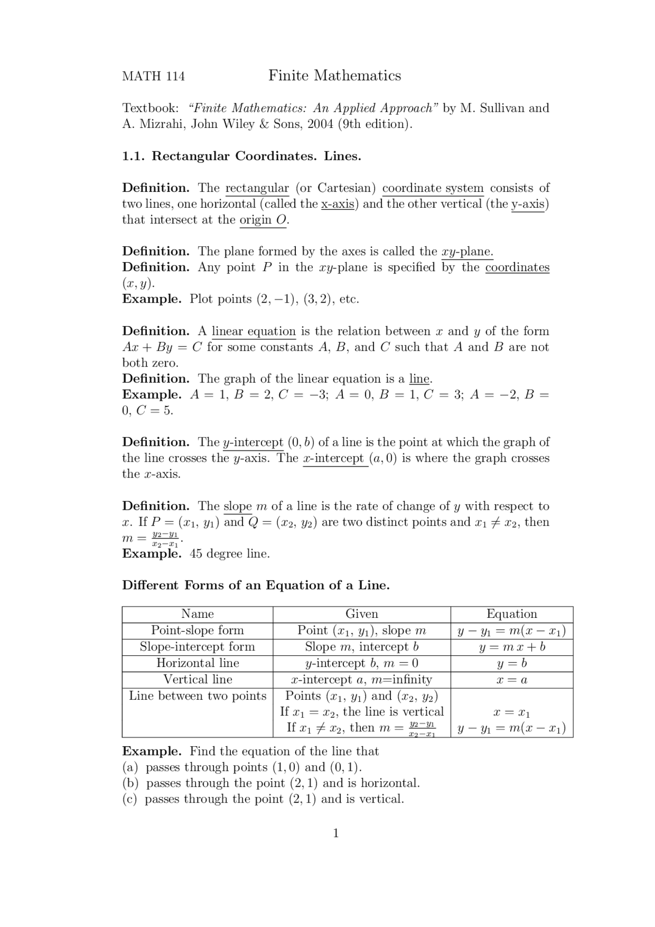 Finite mathematics formlula sheet - Docsity