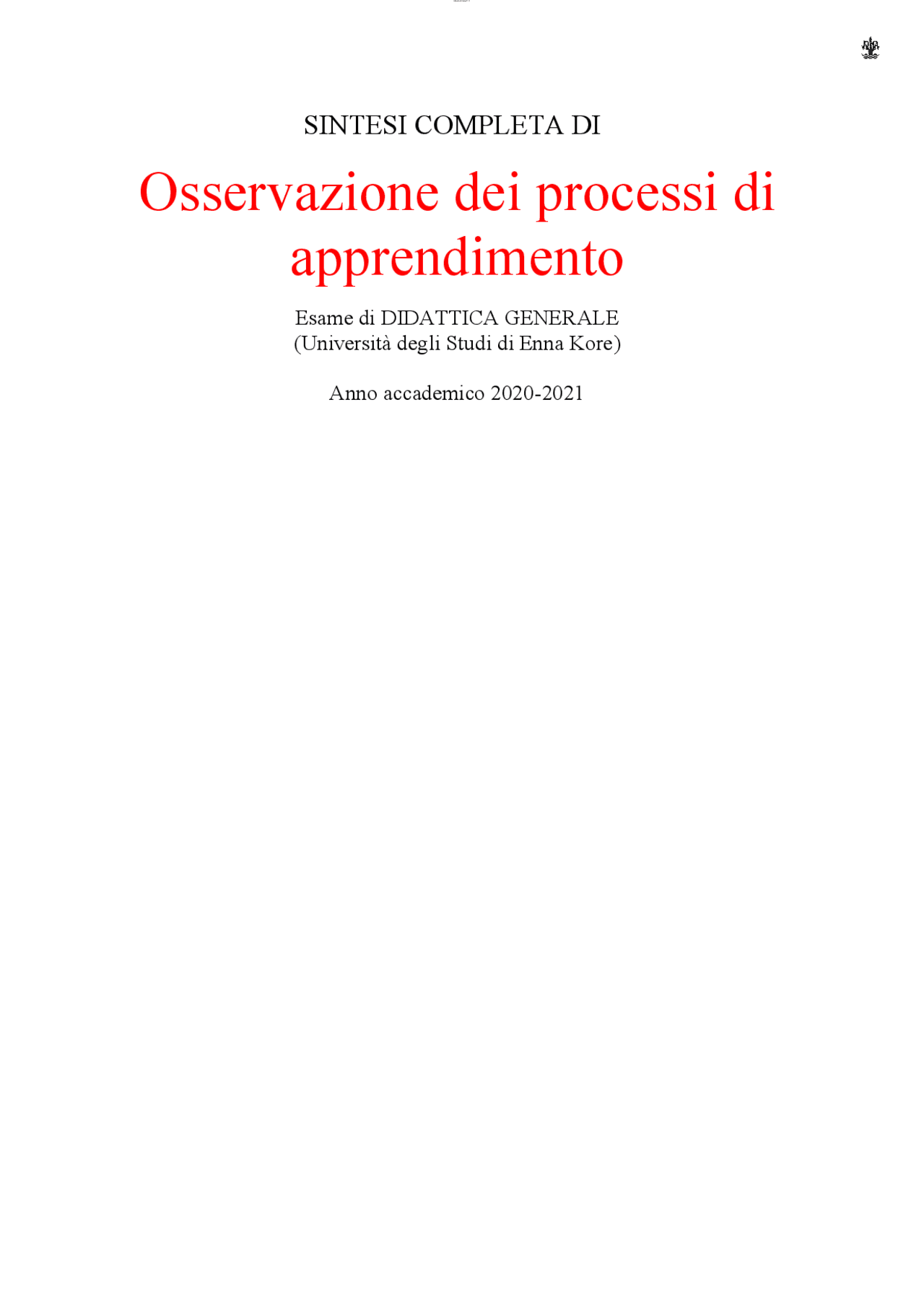 Osservazione Dei Processi Di Apprendimento Docsity