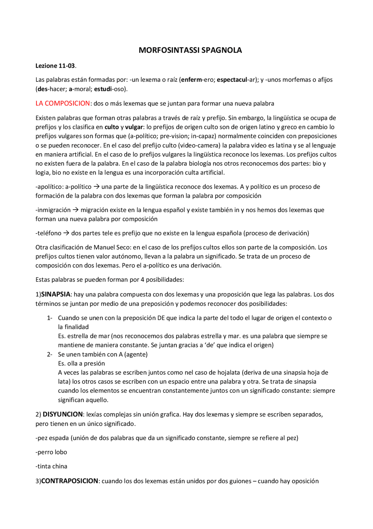 Appunti completi delle lezioni di lingua spagnola morfosintassi e lessico - Docsity