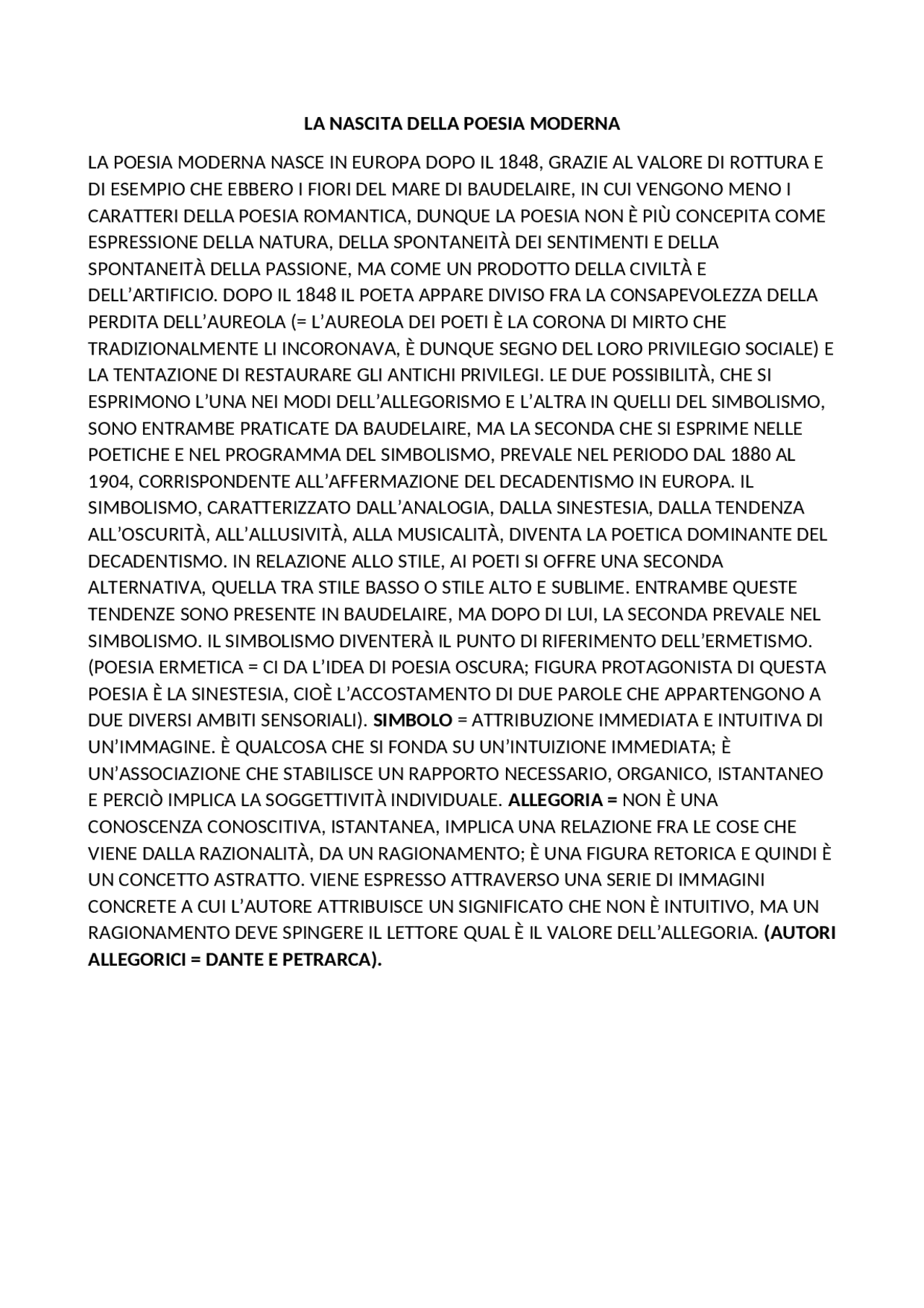 La nascita della poesia moderna - Docsity