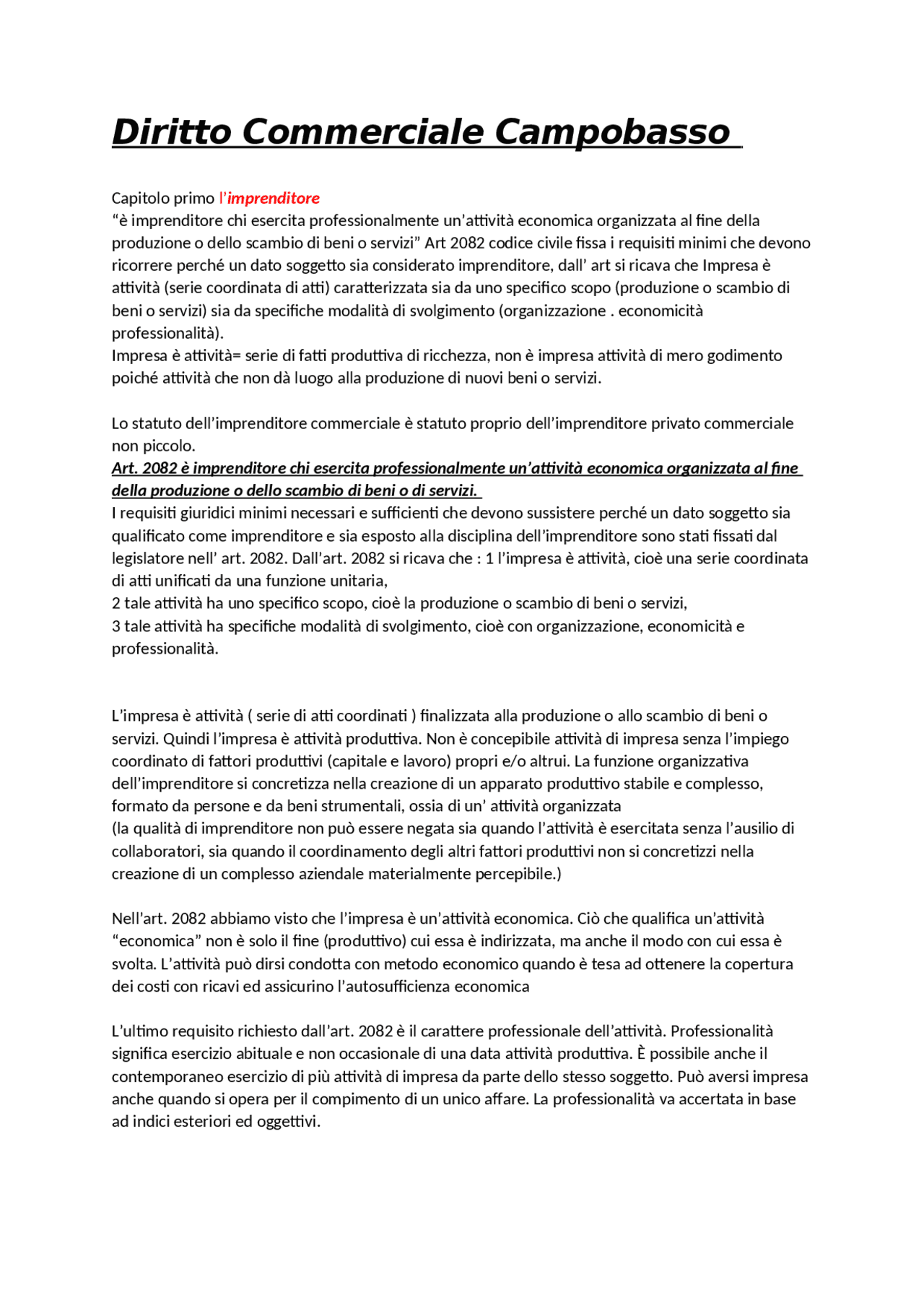 Riassunto E Appunti Di Diritto Commerciale Docsity