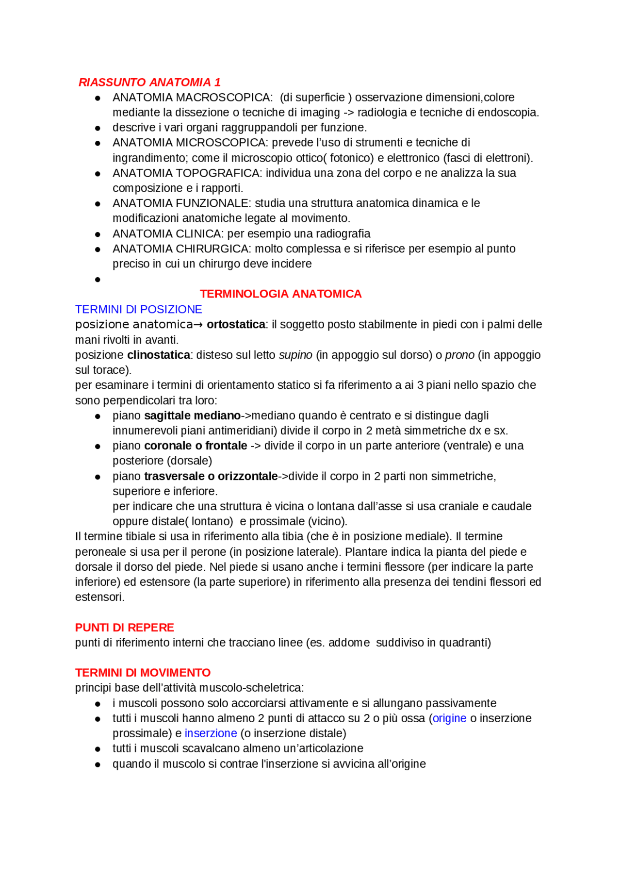 Riassunto ossa, muscoli, articolazioni anatomia 1 | Schemi e mappe concettuali di Anatomia I ...