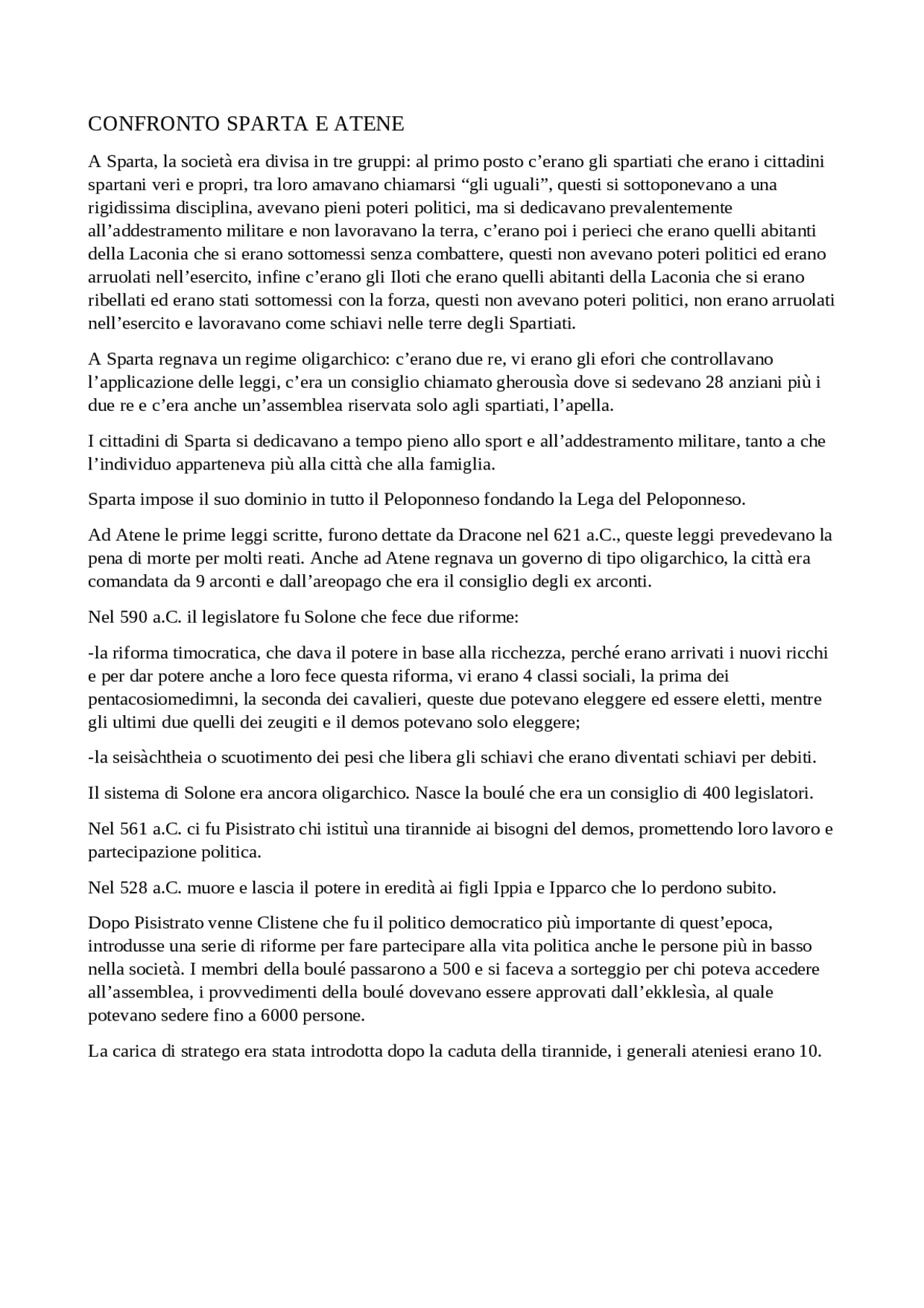 Confronto Tra Atene E Sparta Docsity