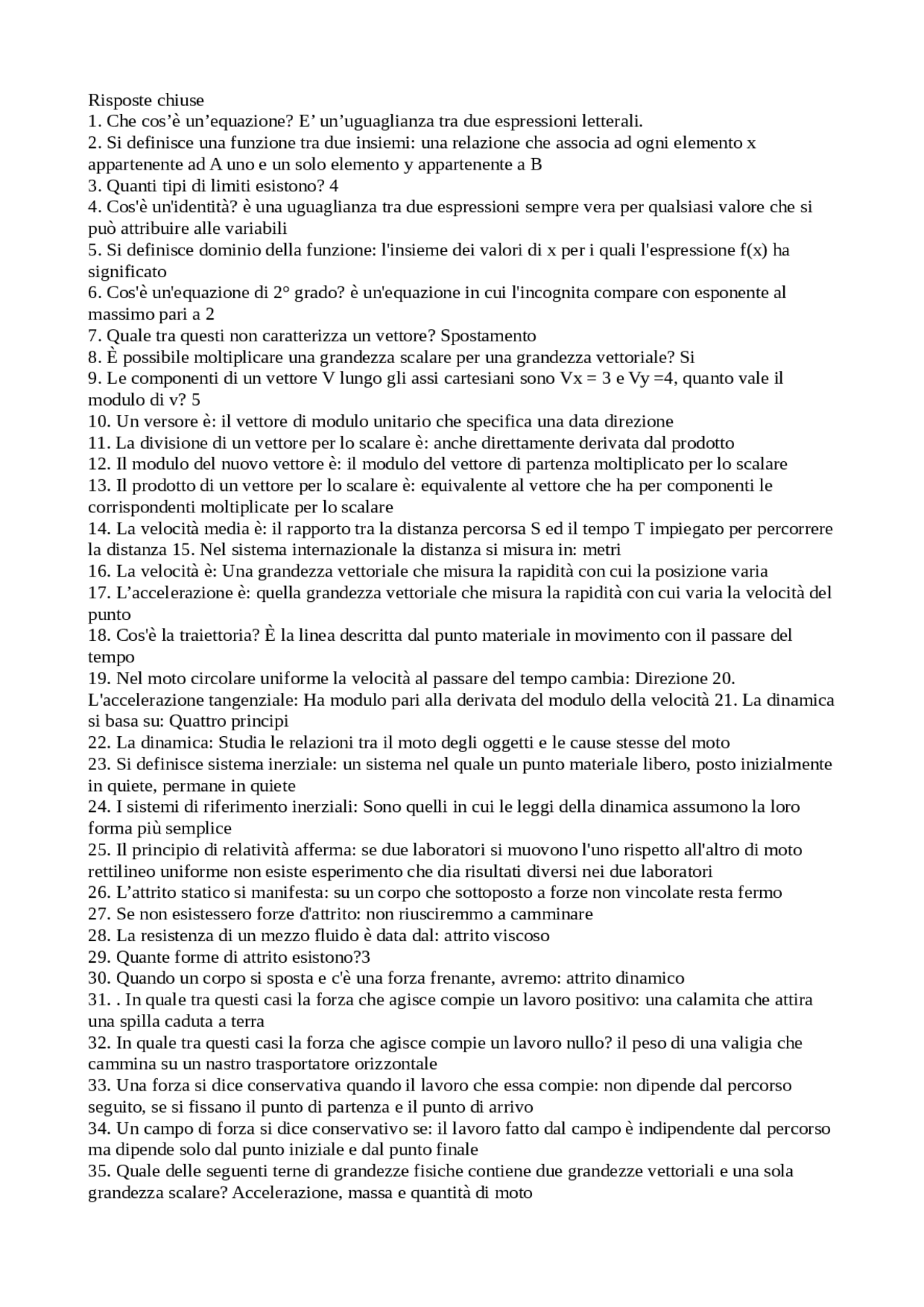 Paniere Domande Chiuse Di Biomeccanica Ecampus Docsity