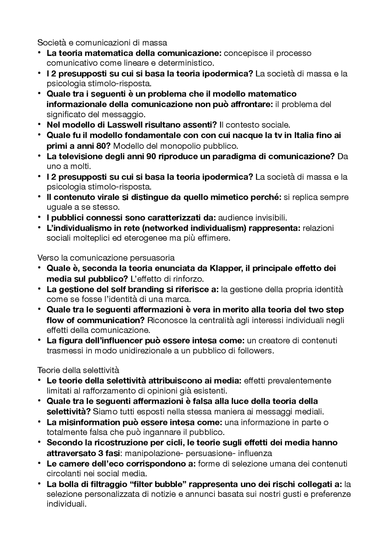 Domande Esame Sociologia Della Comunicazione Docsity