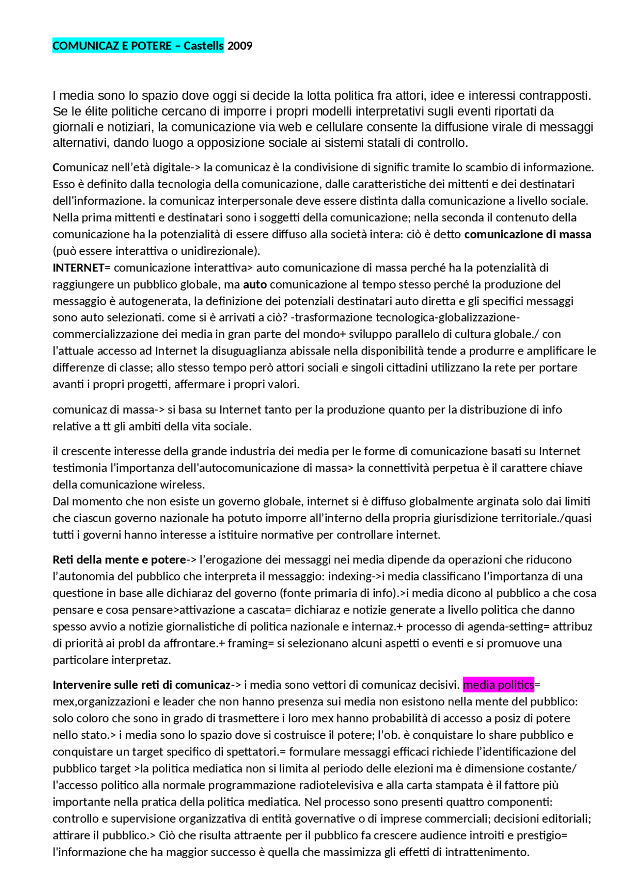 Comunicazione E Potere Castells Docsity