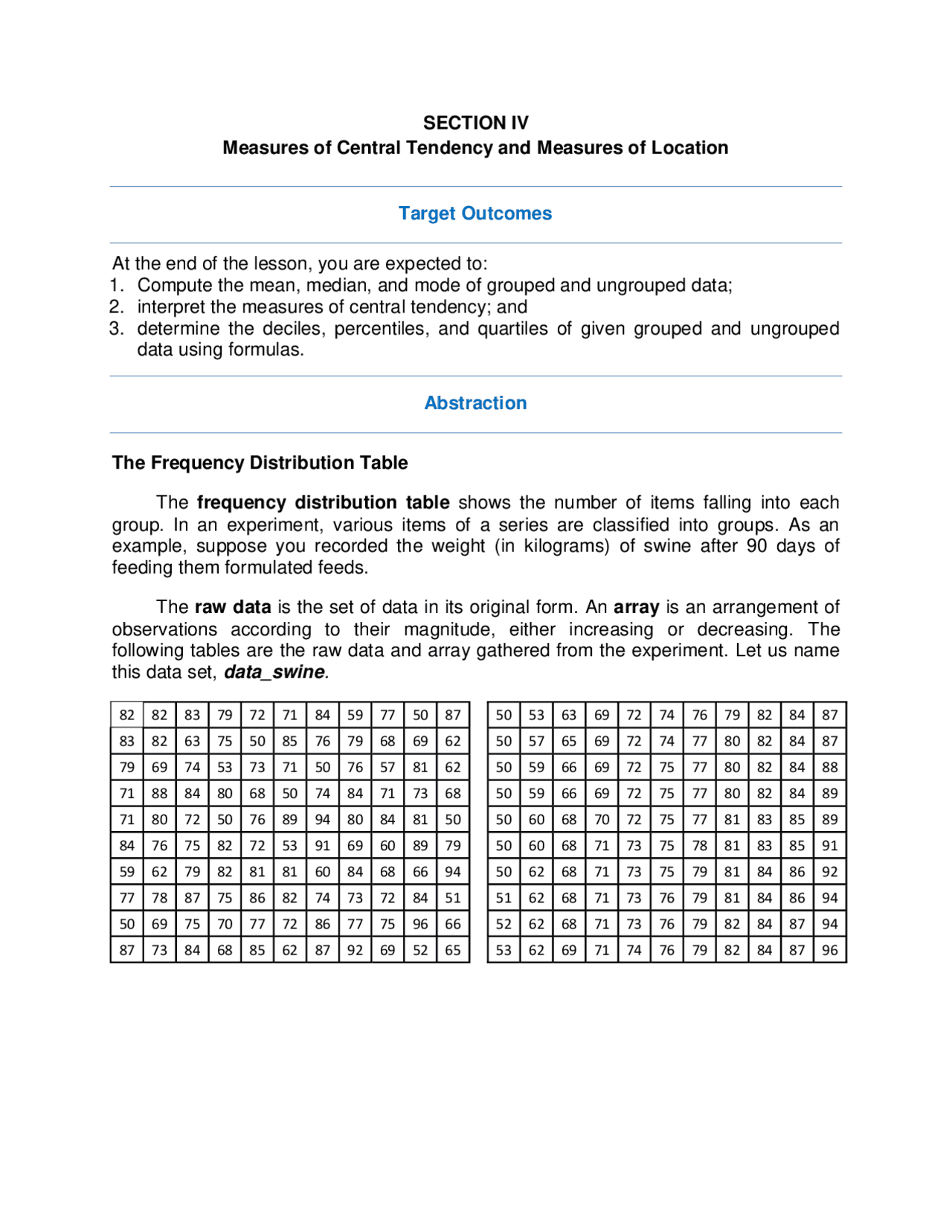 The Frequency Distribution Table Docsity