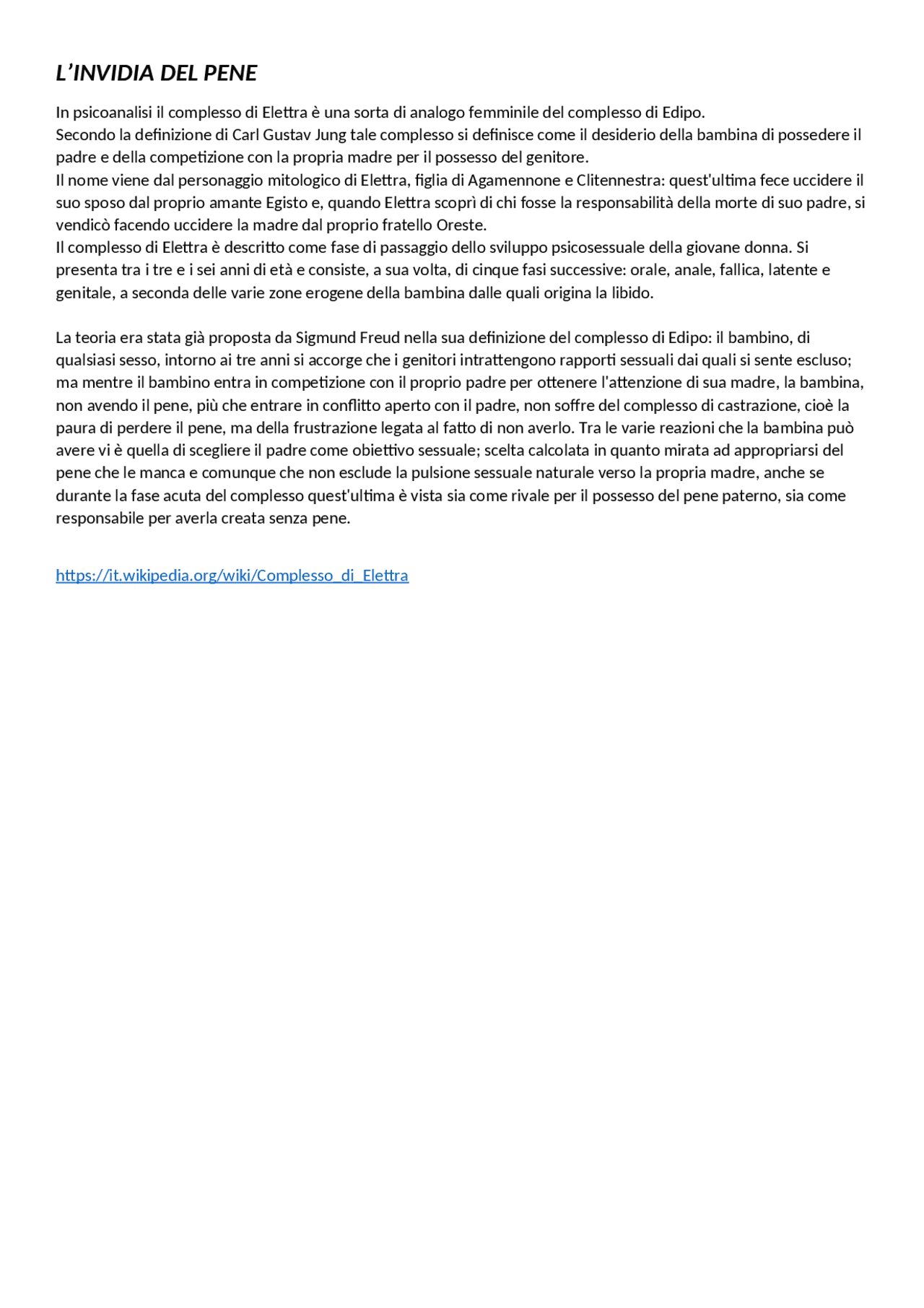Complesso Di Edipo E Di Elettra Docsity