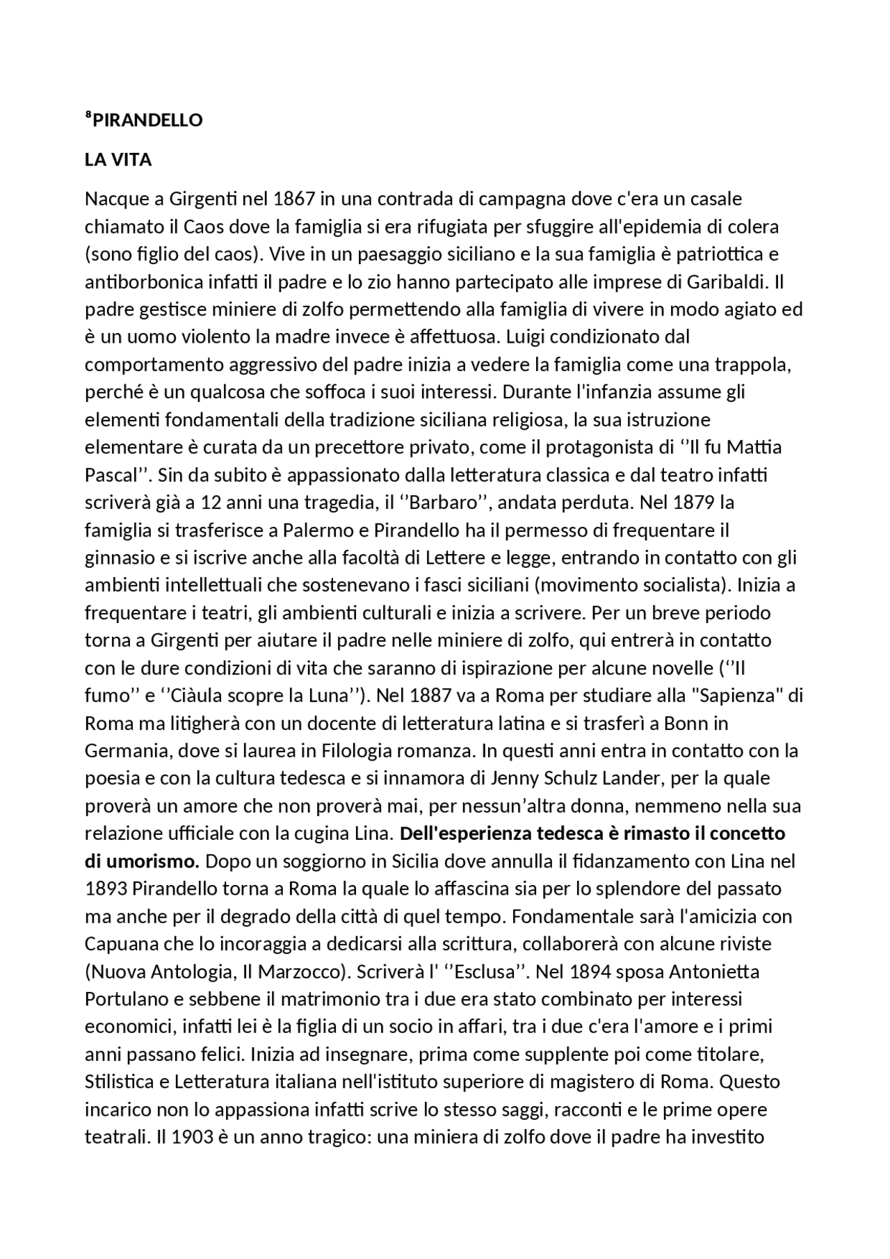 Riassunto su Pirandello - Docsity