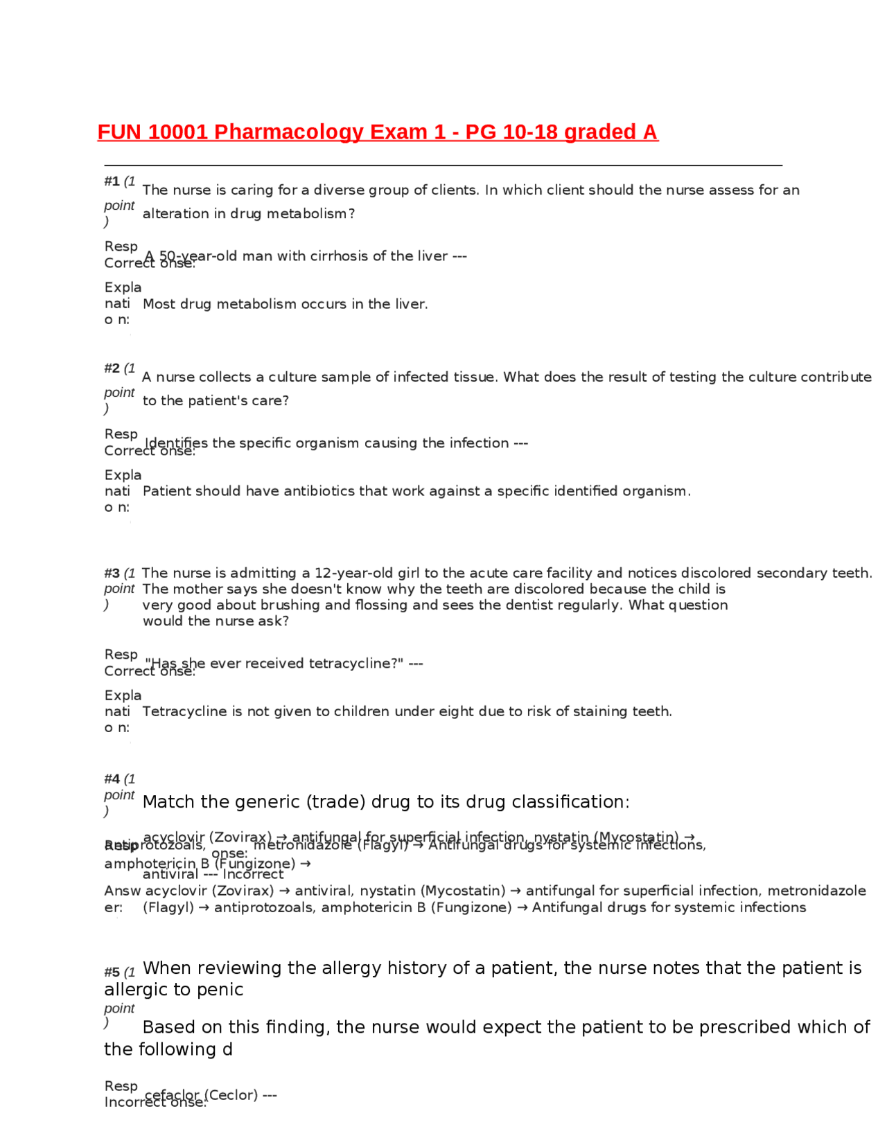 Pharmacology Exam 1 | Exams Nursing | Docsity