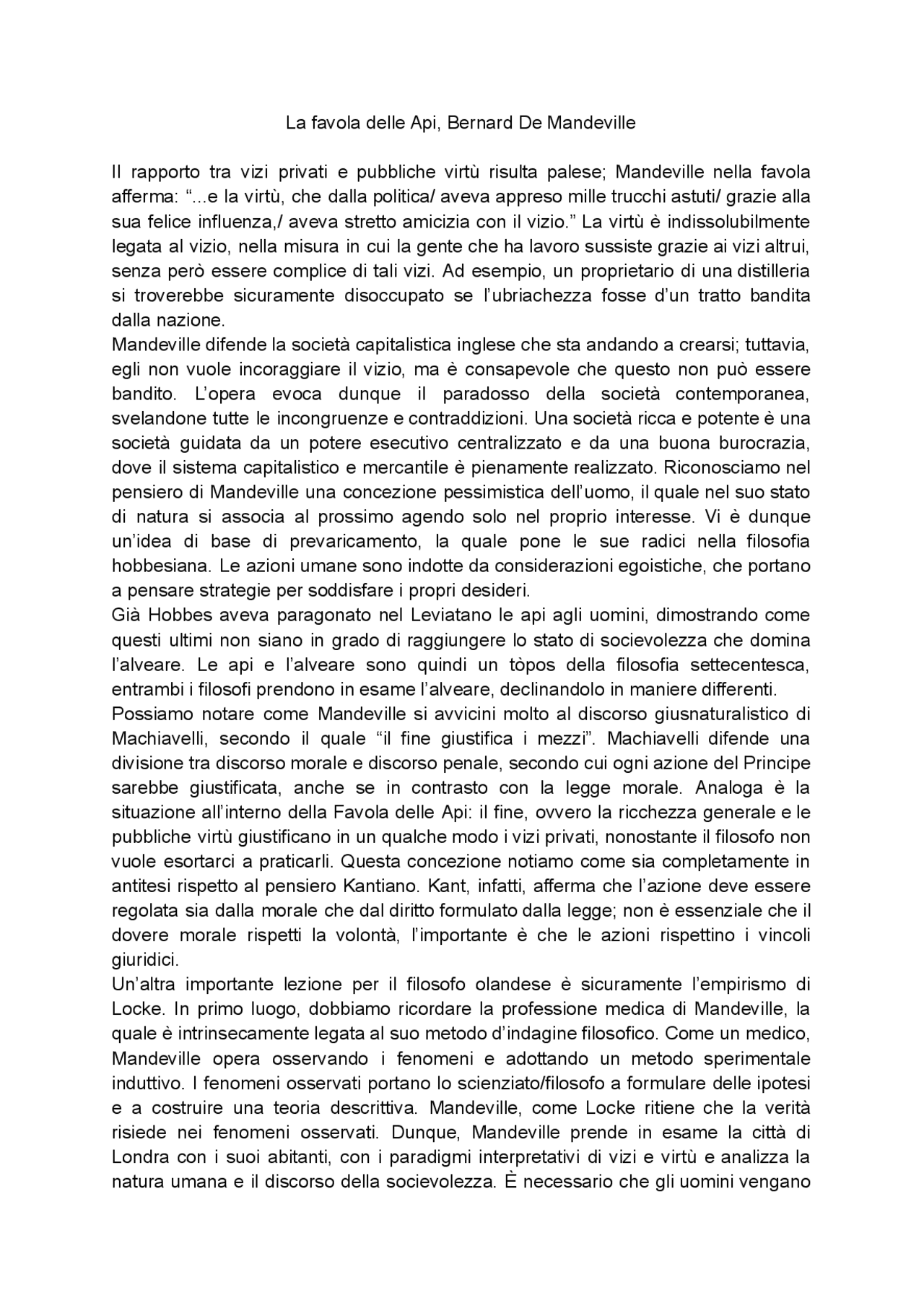 La Favola Delle Api Bernard De Mandeville Docsity