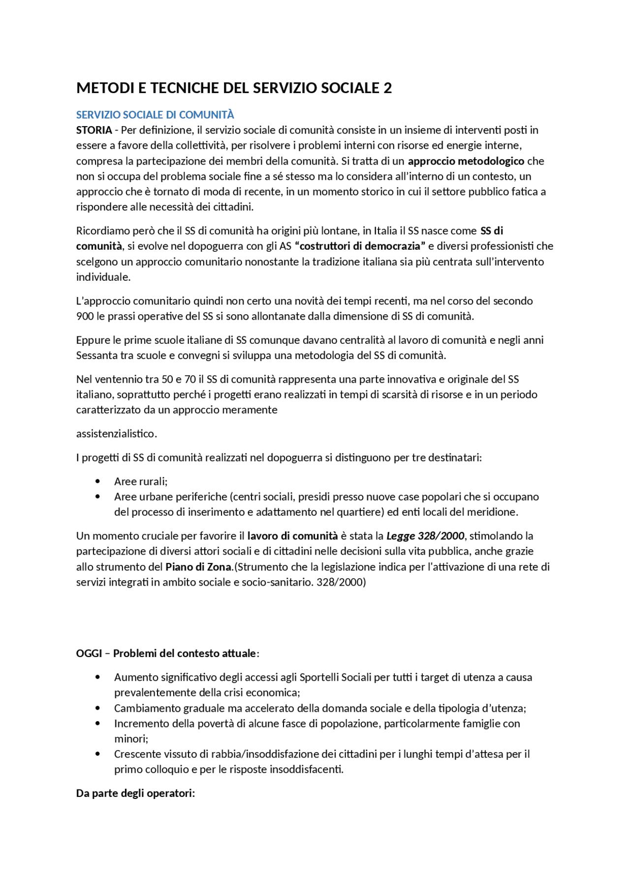 Riassunto metodi e tecniche del servizio sociale 2 - Docsity