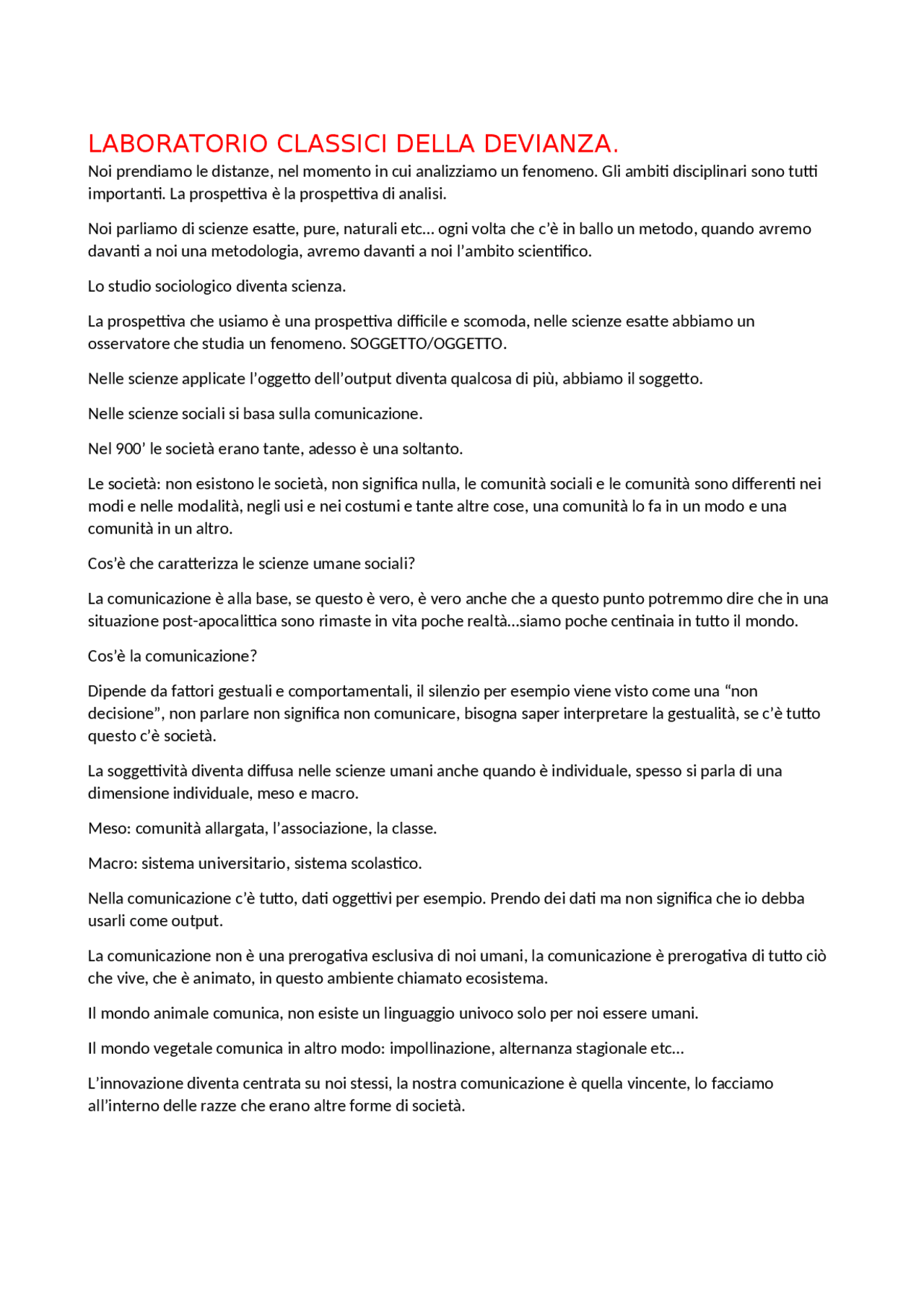 Laboratorio Classici Devianza Docsity