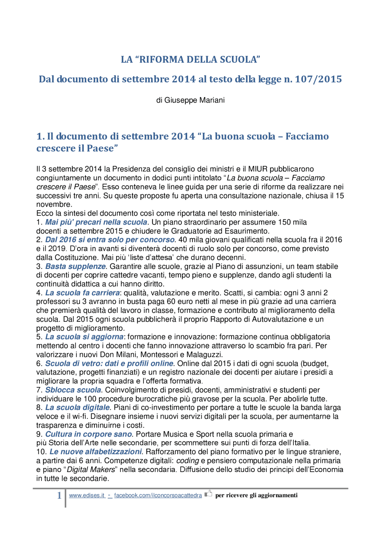La Riforma Della Scuola” Docsity