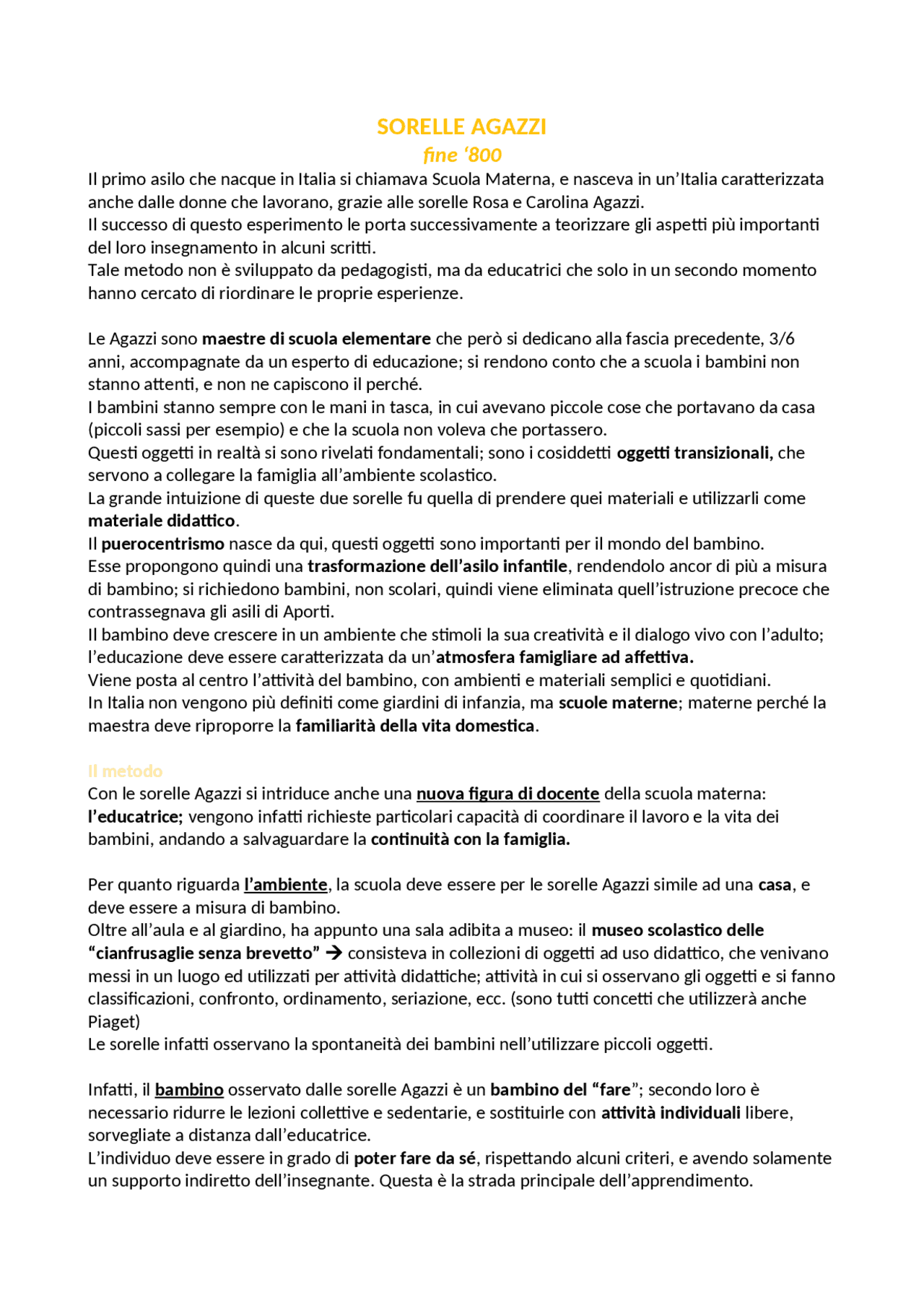 Appunti Sorelle Agazzi Storia Delleducazione Docsity