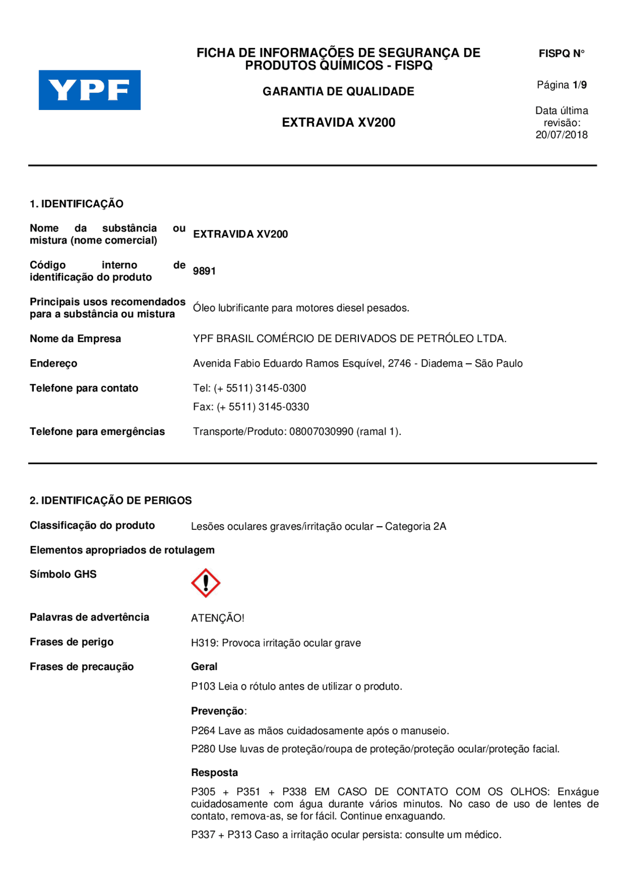 Ficha de produto químico - Docsity