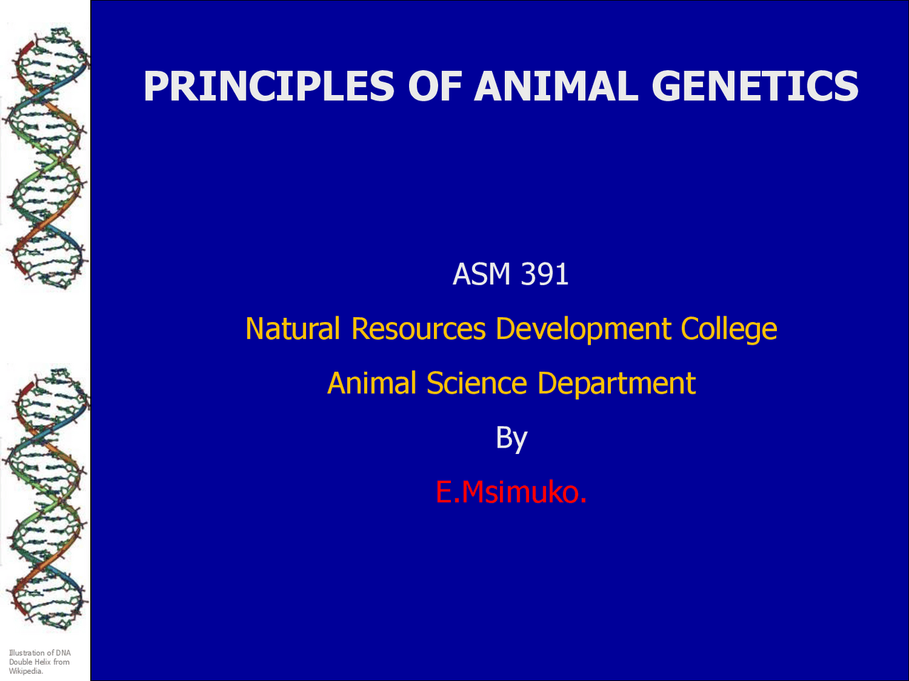 Principles of Animal Genetics | Study notes Science education | Docsity