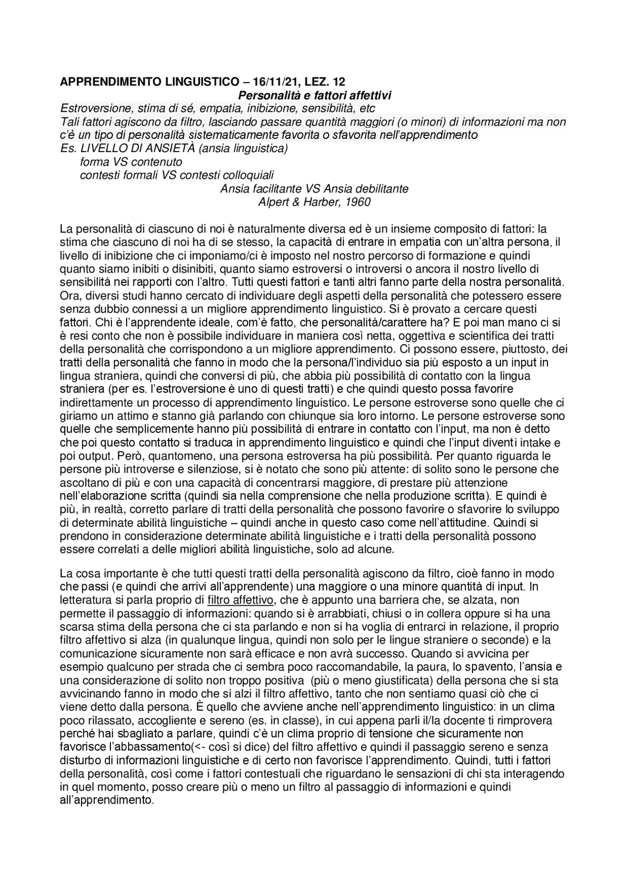 Apprendimento Linguistico Sbobina Docsity