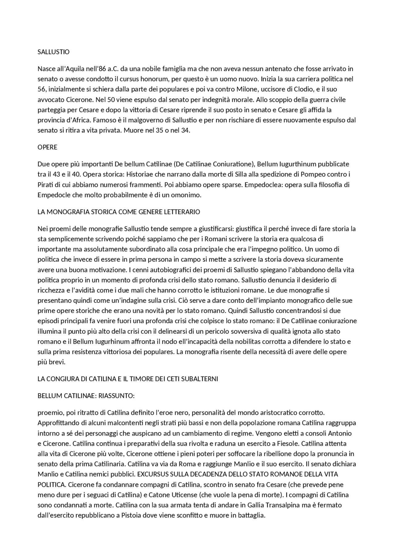 Sallustio Riassunto Dal Gb Conte Docsity