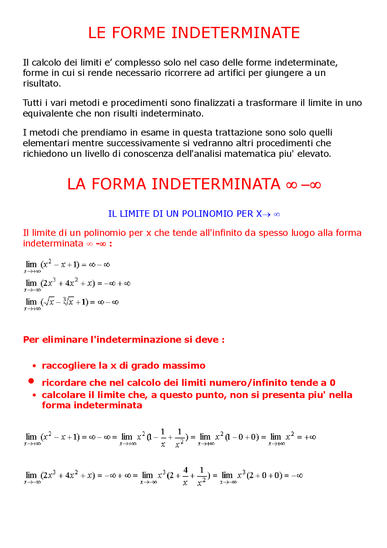 Calcolo dei limiti in presenza di forme indeterminate | Slide di ...