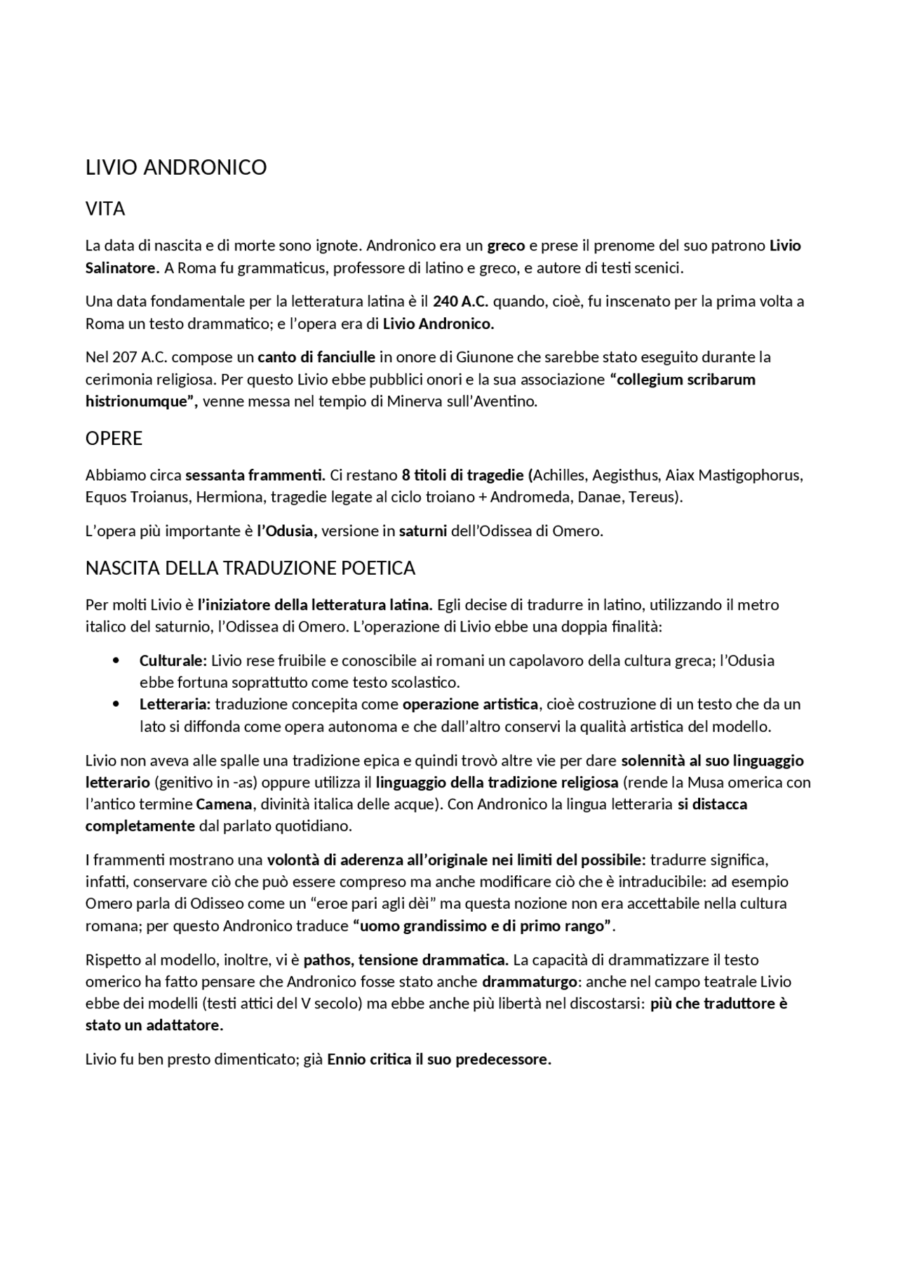 Livio Andronico Riassunto Dal Gb Conte Docsity