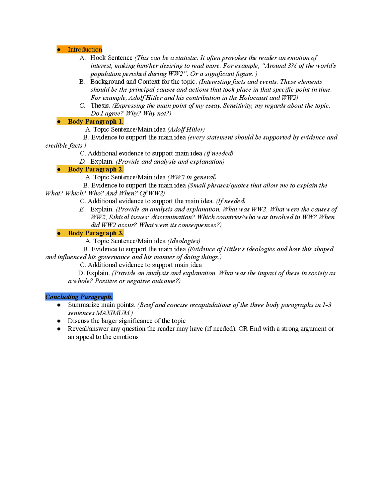 Expository Essay Outline - Docsity
